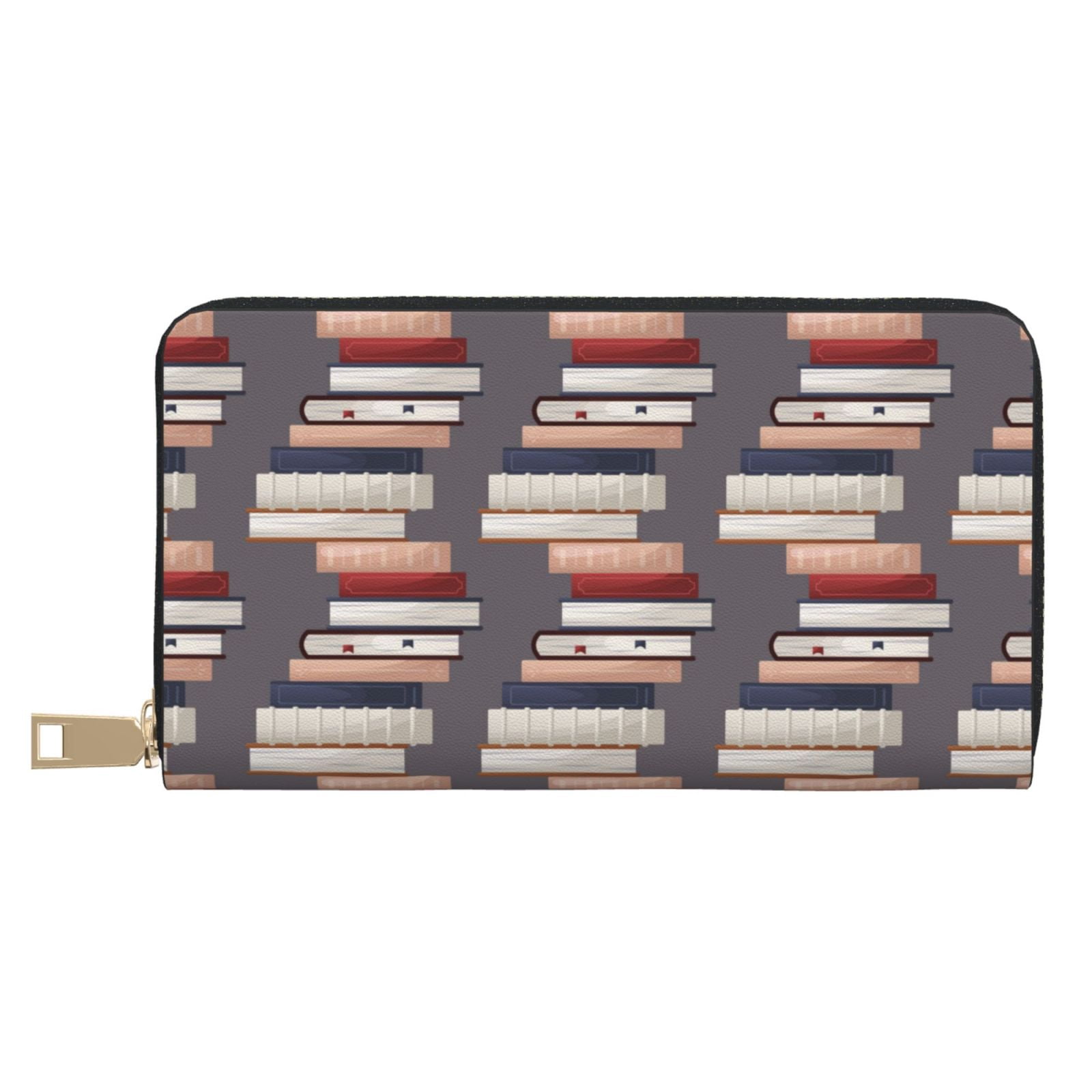 Wallets for Men With Money Clip, stack books cute vintage print Mens ...