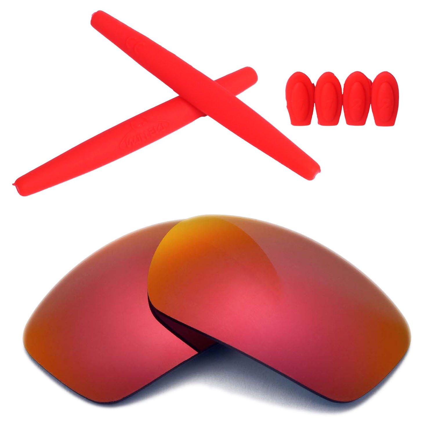Walleva Fire Red Polarized Lenses And Red Rubber Kit(Earsocks+Temple ...