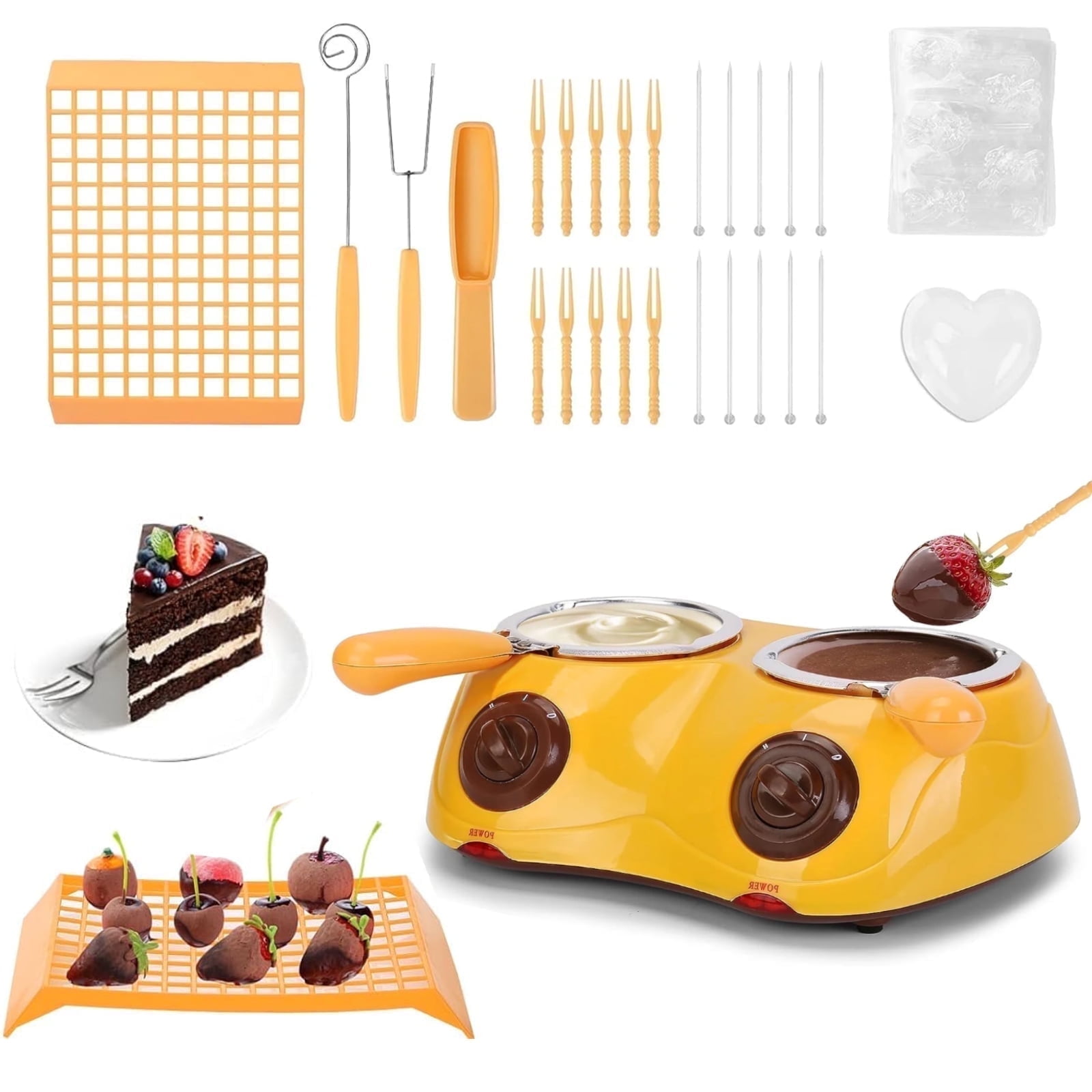 FAMKIT Electric Chocolate Melting Pot with Double 250ml Pots, Food Grade Aluminum, Dual ...