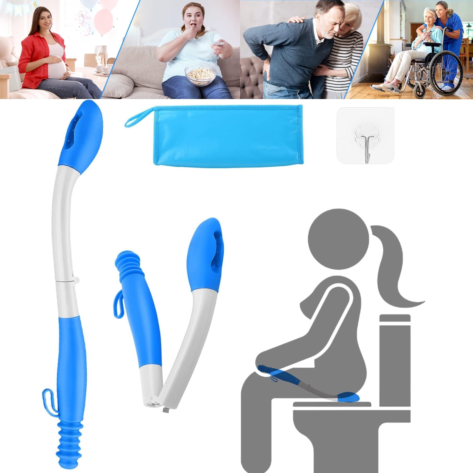 Wallfire Foldable Butt Wiper, Toilet Aids for Wiping, Comfort Silicone Bottom Buddy Wiping Aid ...