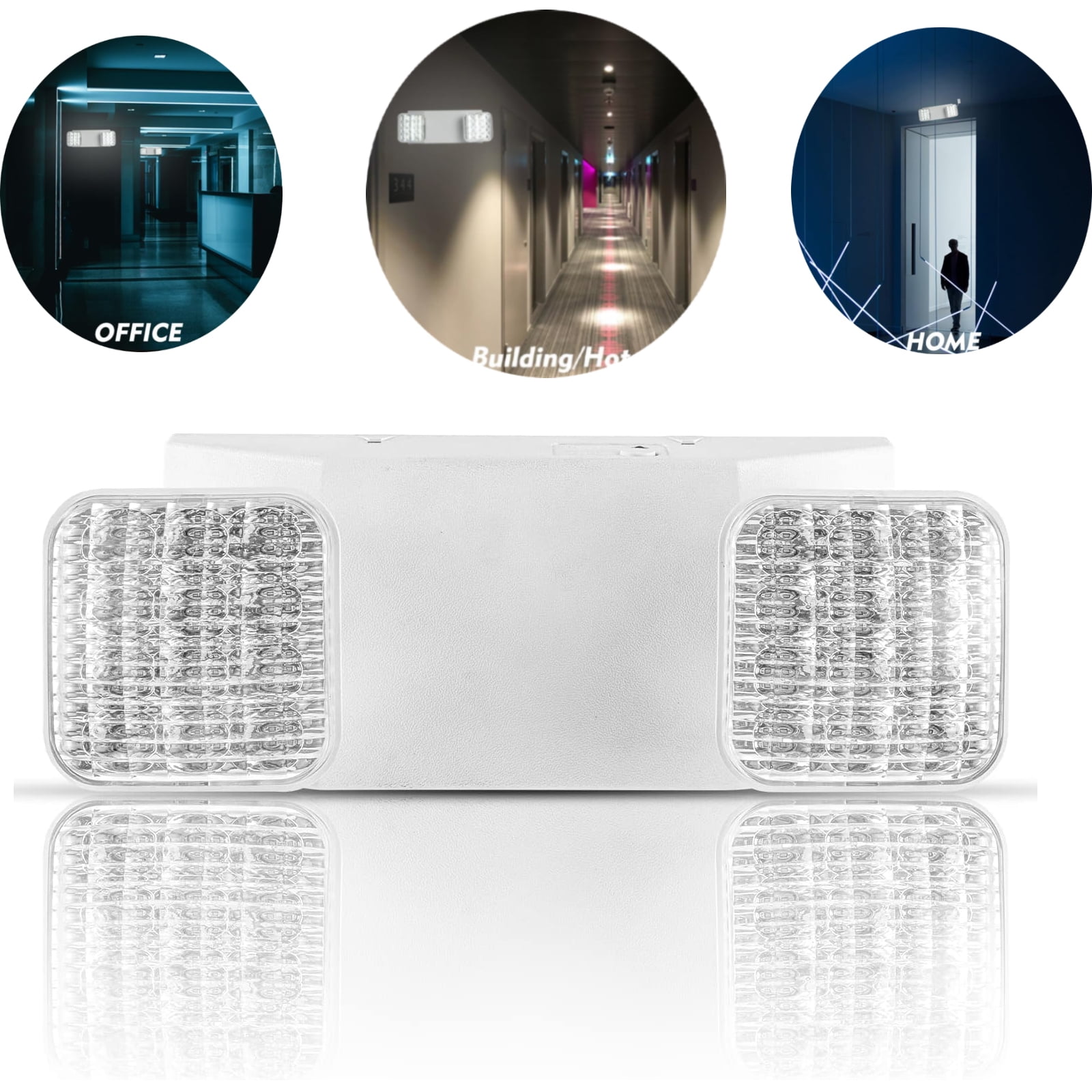 Wallfire LED Emergency Lights with Battery Backup, Two Head Adjustable ...