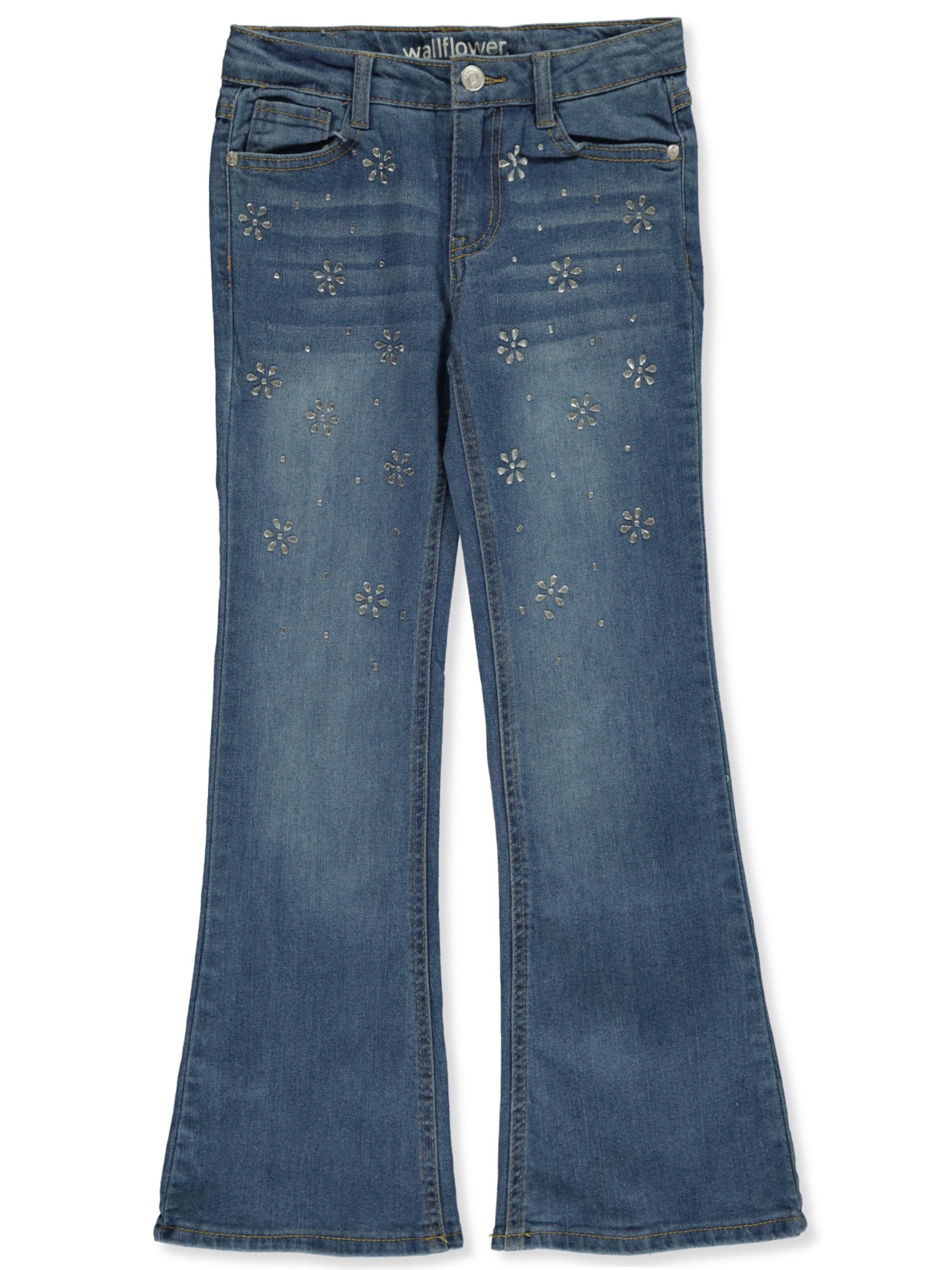Wallflower Girl Girls' Floral Wide Leg Jeans Color: denim blue Size: 12 - Walmart.com