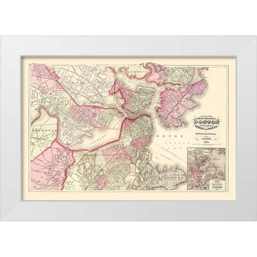 Walling 24x17 White Modern Wood Framed Museum Art Print Titled - Boston ...