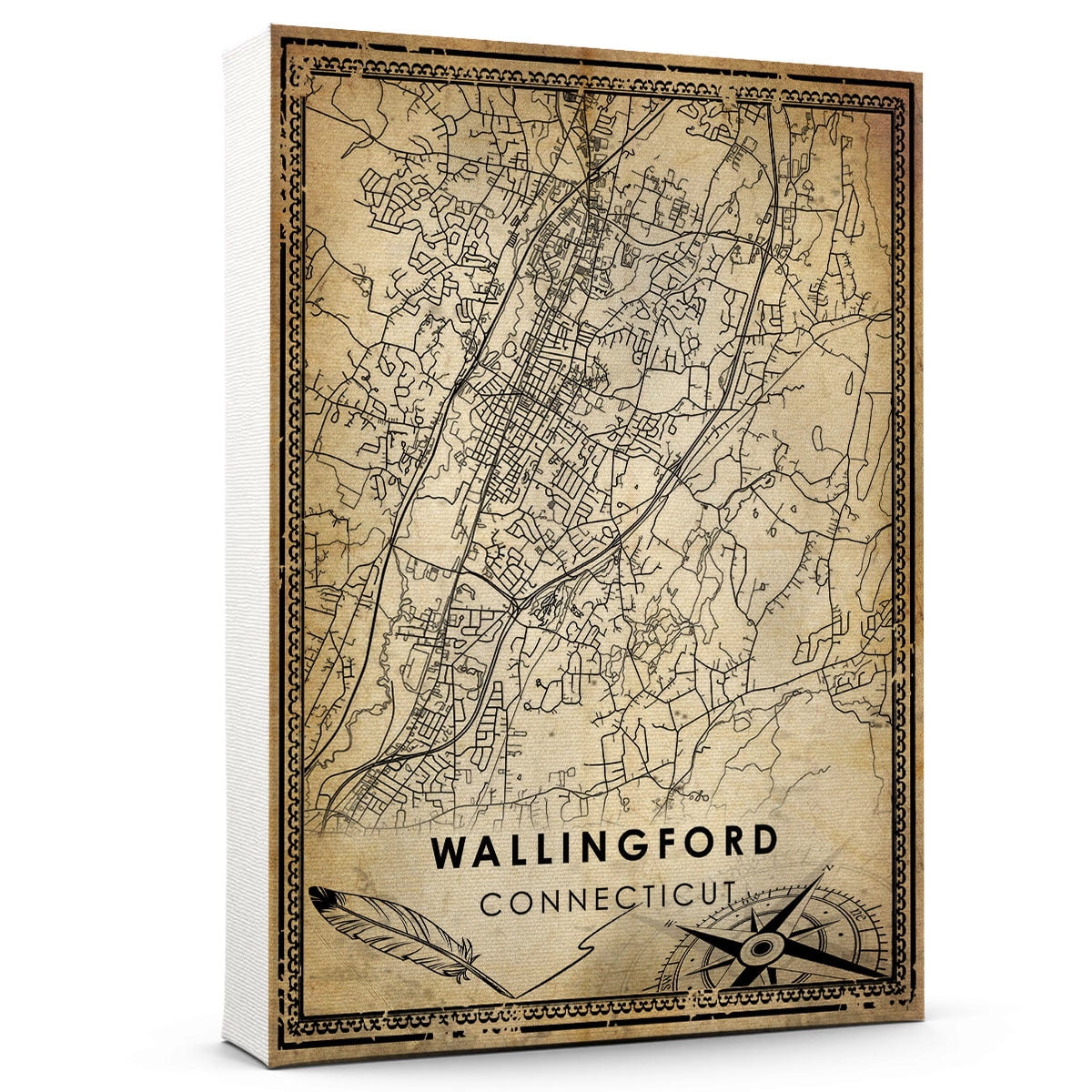 Wallingford Vintage Map Prints Canvas, Connecticut Map Art Canvas ...