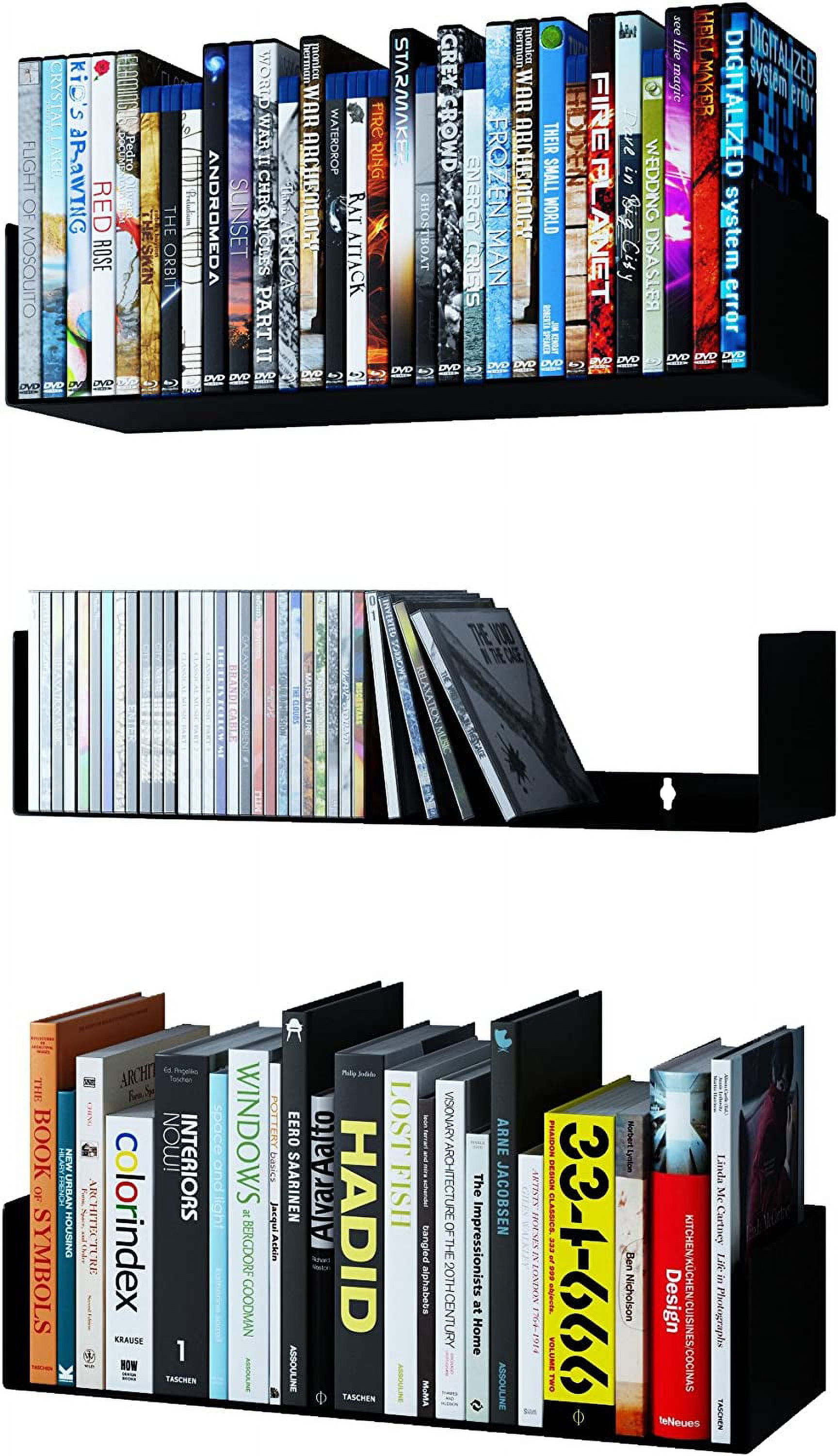 Wallniture Bali Black Bookshelf and CD DVD Storage Shelf Set of 3 ...