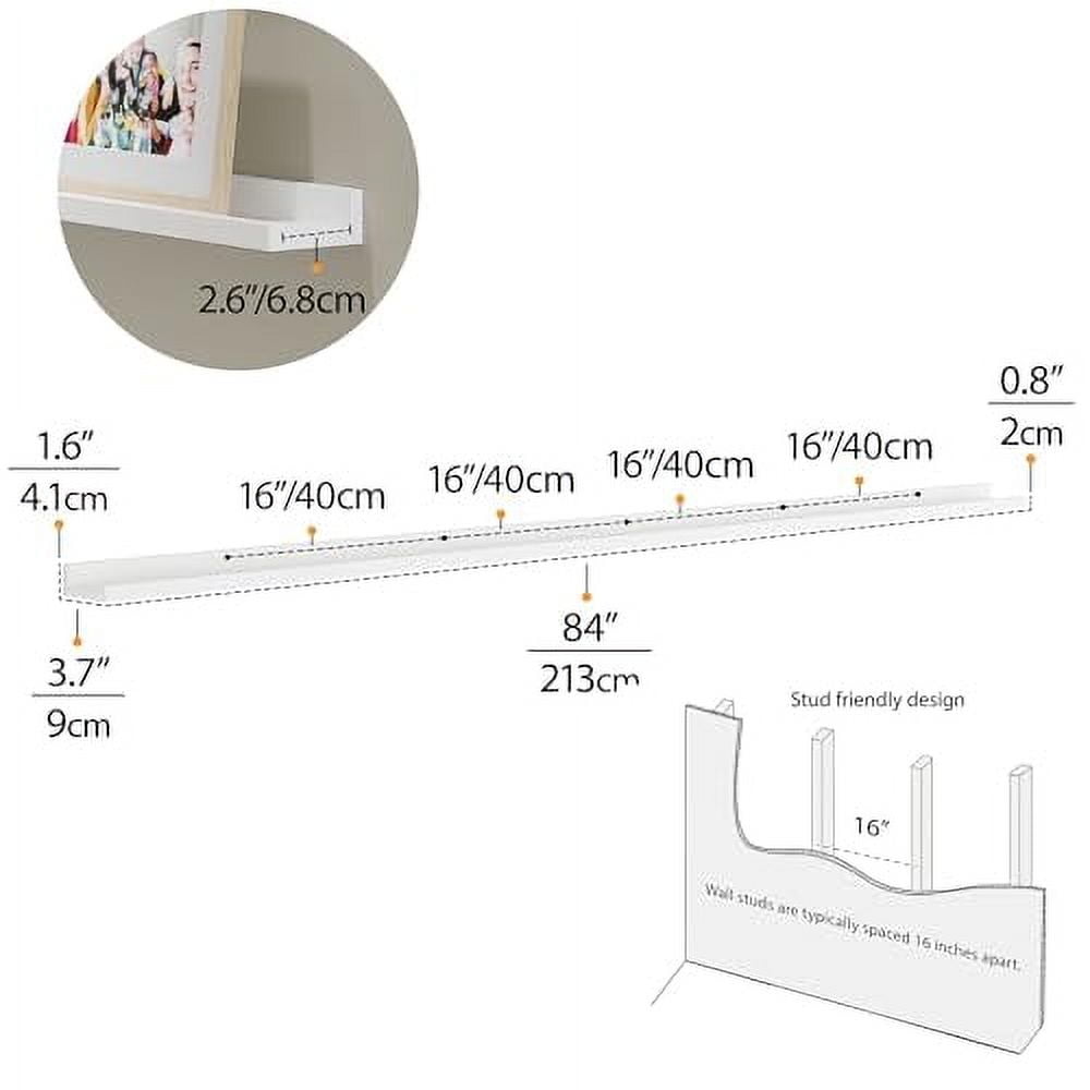 Wallniture Denver 84" Floating Shelves for Wall, White Picture Ledge ...
