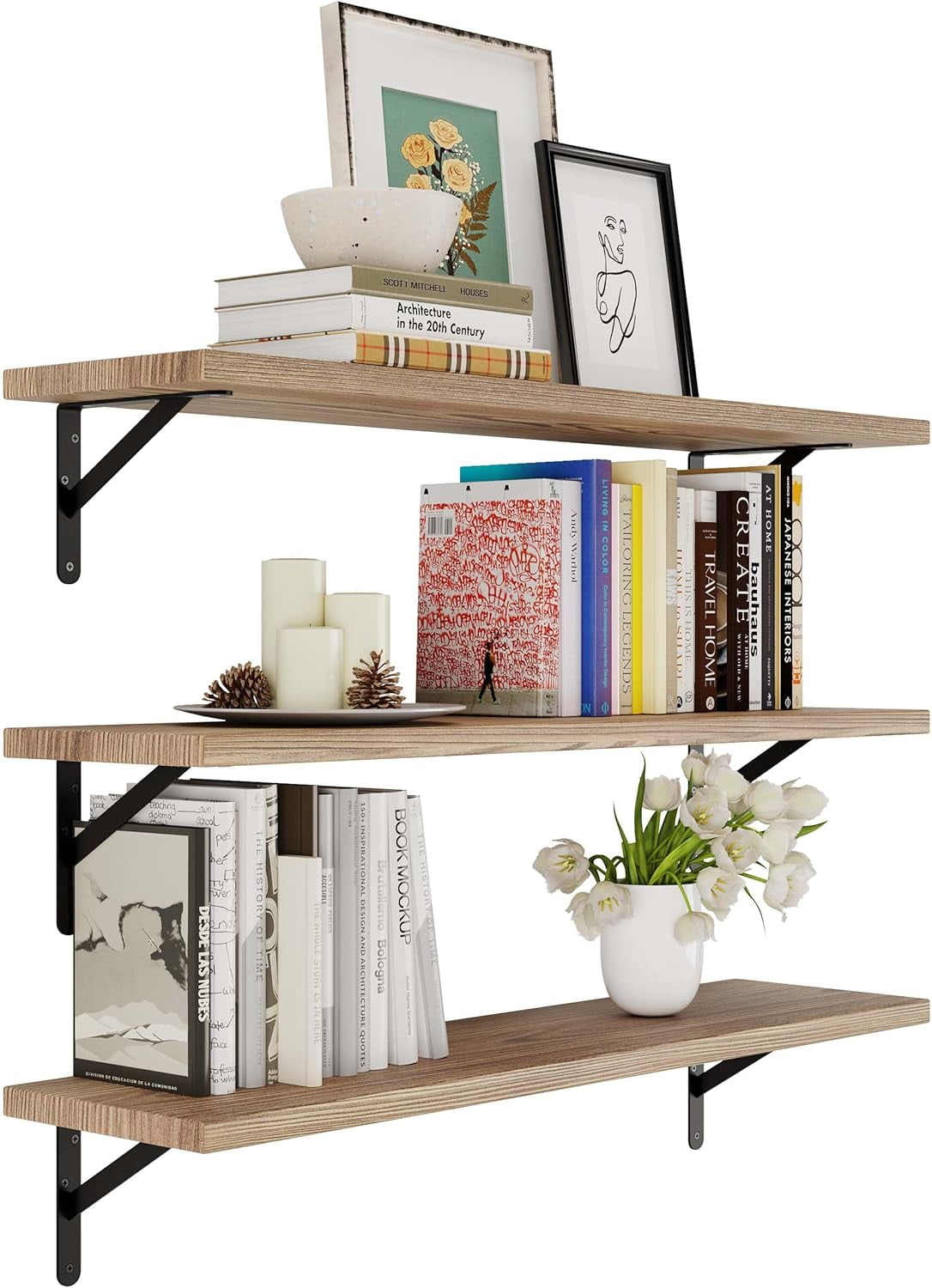 Wallniture Forme 36 inch Long x10 in Deep Rustic Floating Shelves for ...