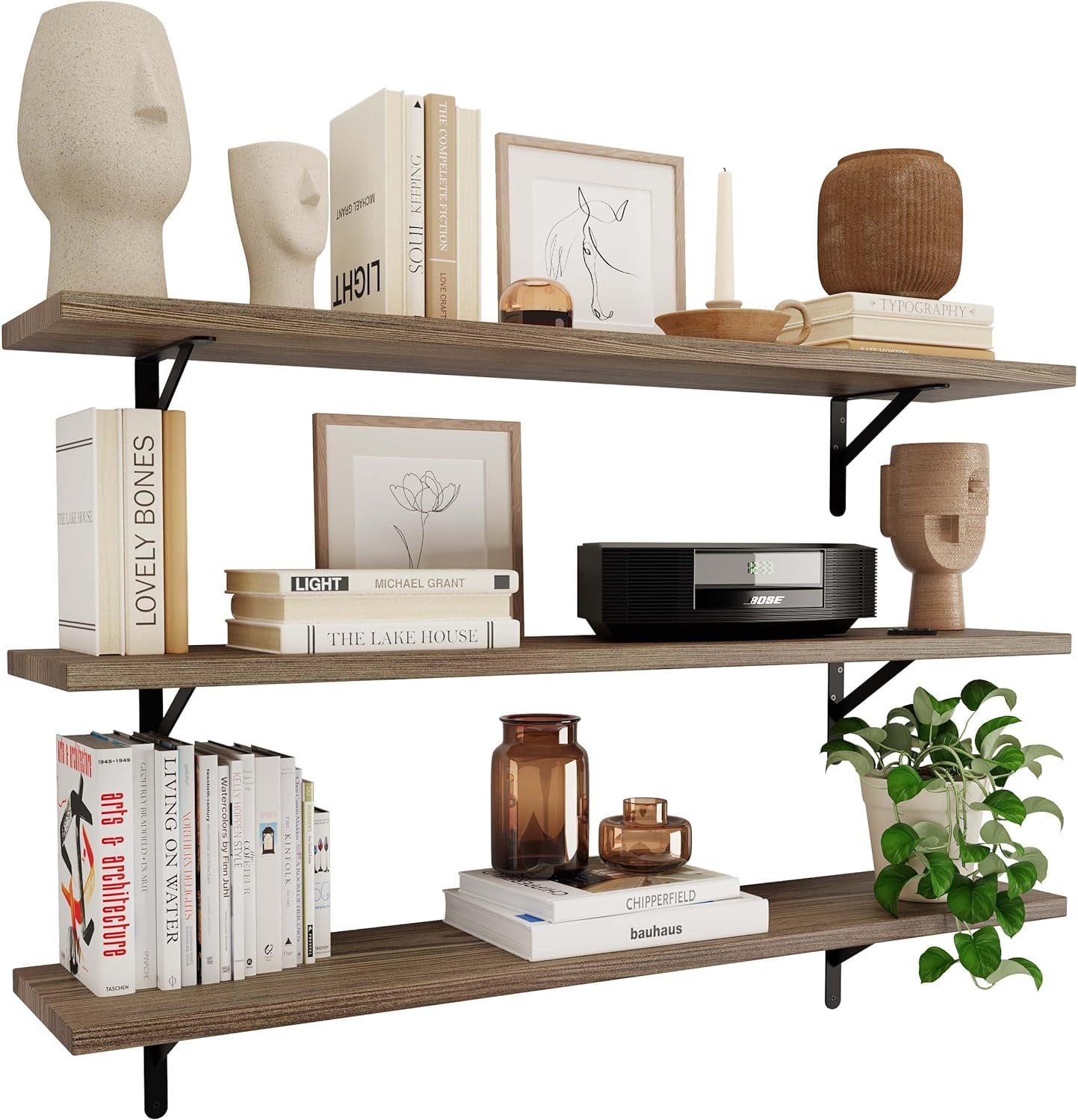 Wallniture Forme 48 inch Long x 10 in Deep Rustic Floating Shelves for ...