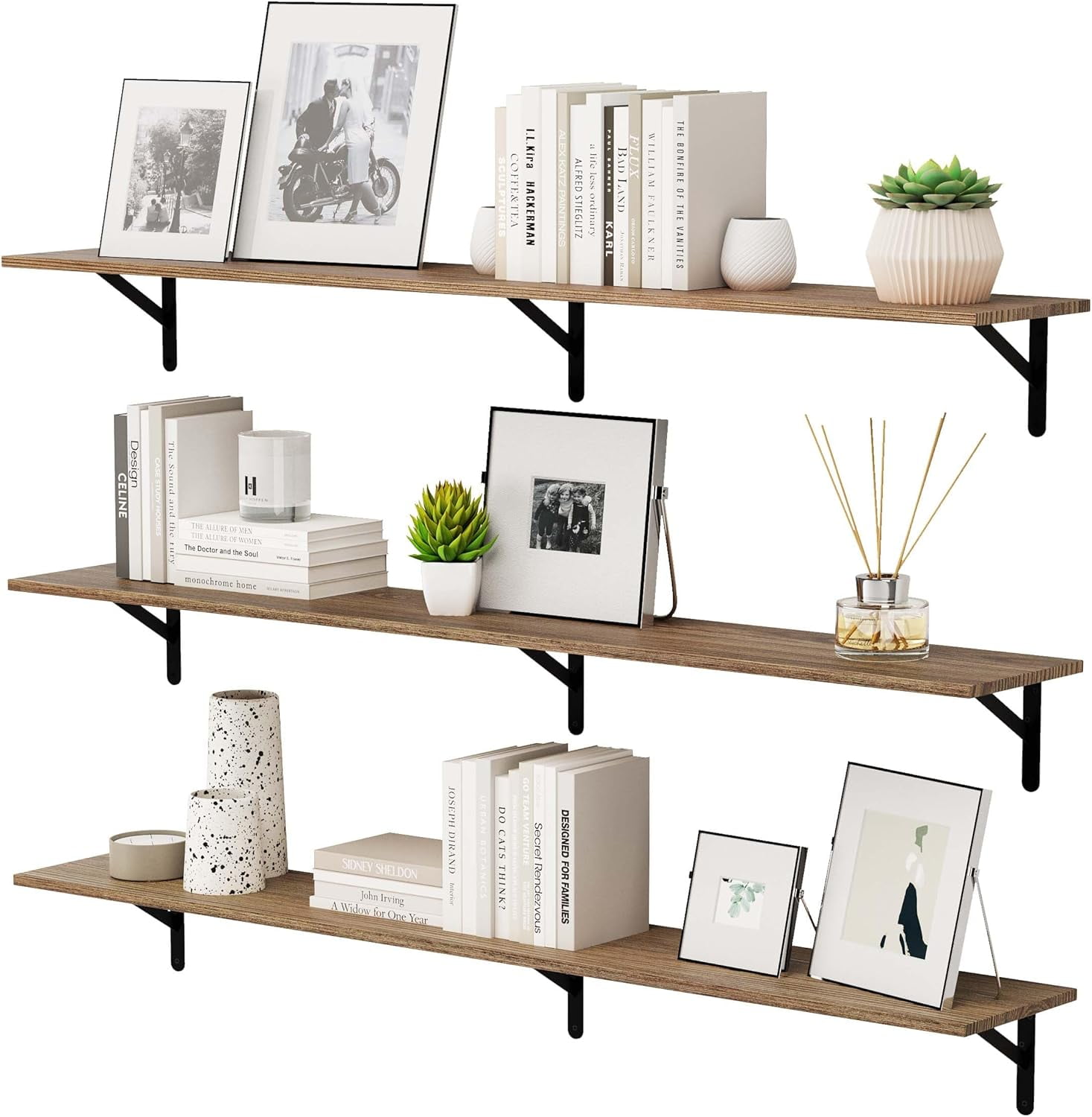 Wallniture Forme 60 inch Long x 10 in Deep Rustic Floating Shelves for ...