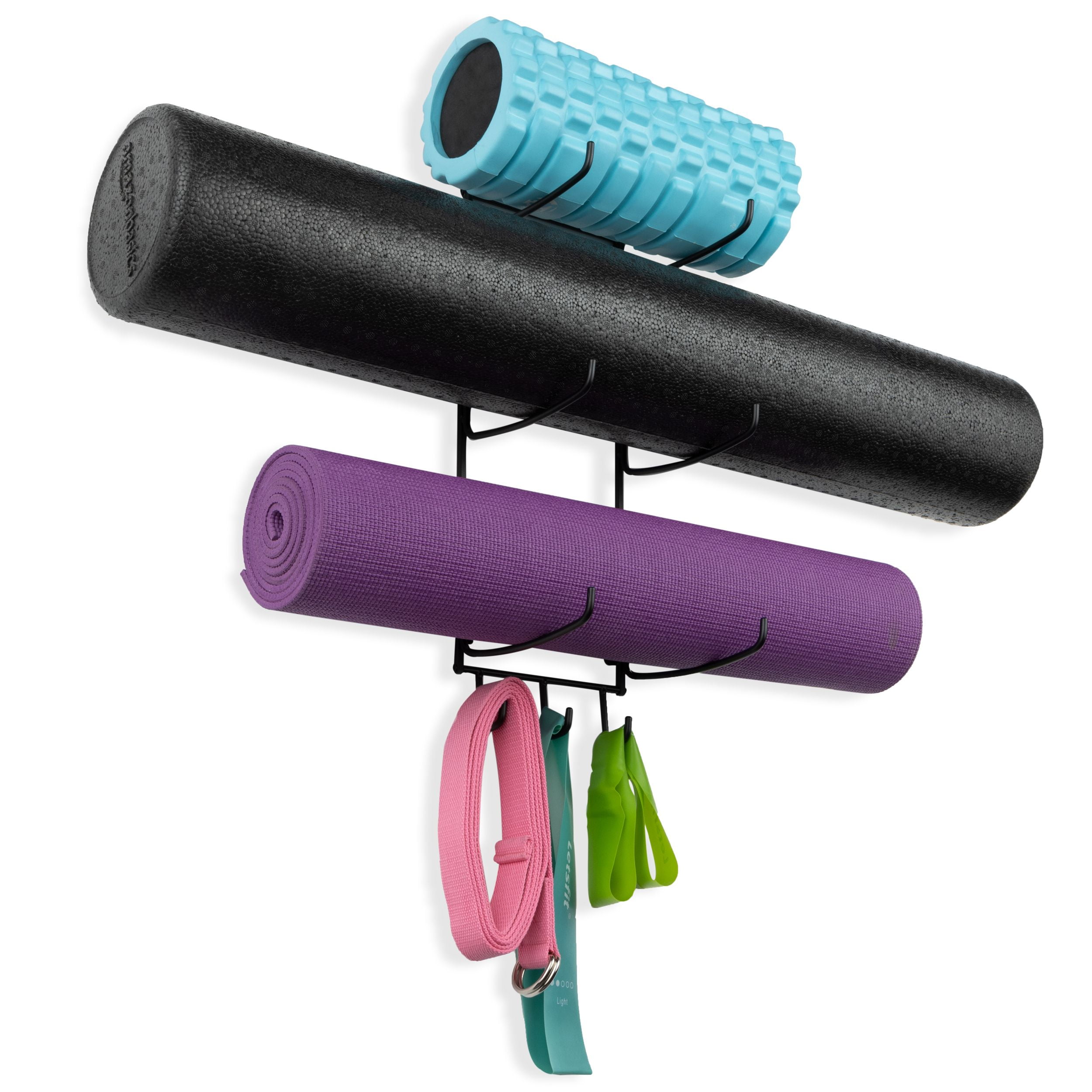 Wallniture Guru Yoga Mat Foam Roller Rack Wall Mount 3 Sectional with 3 ...