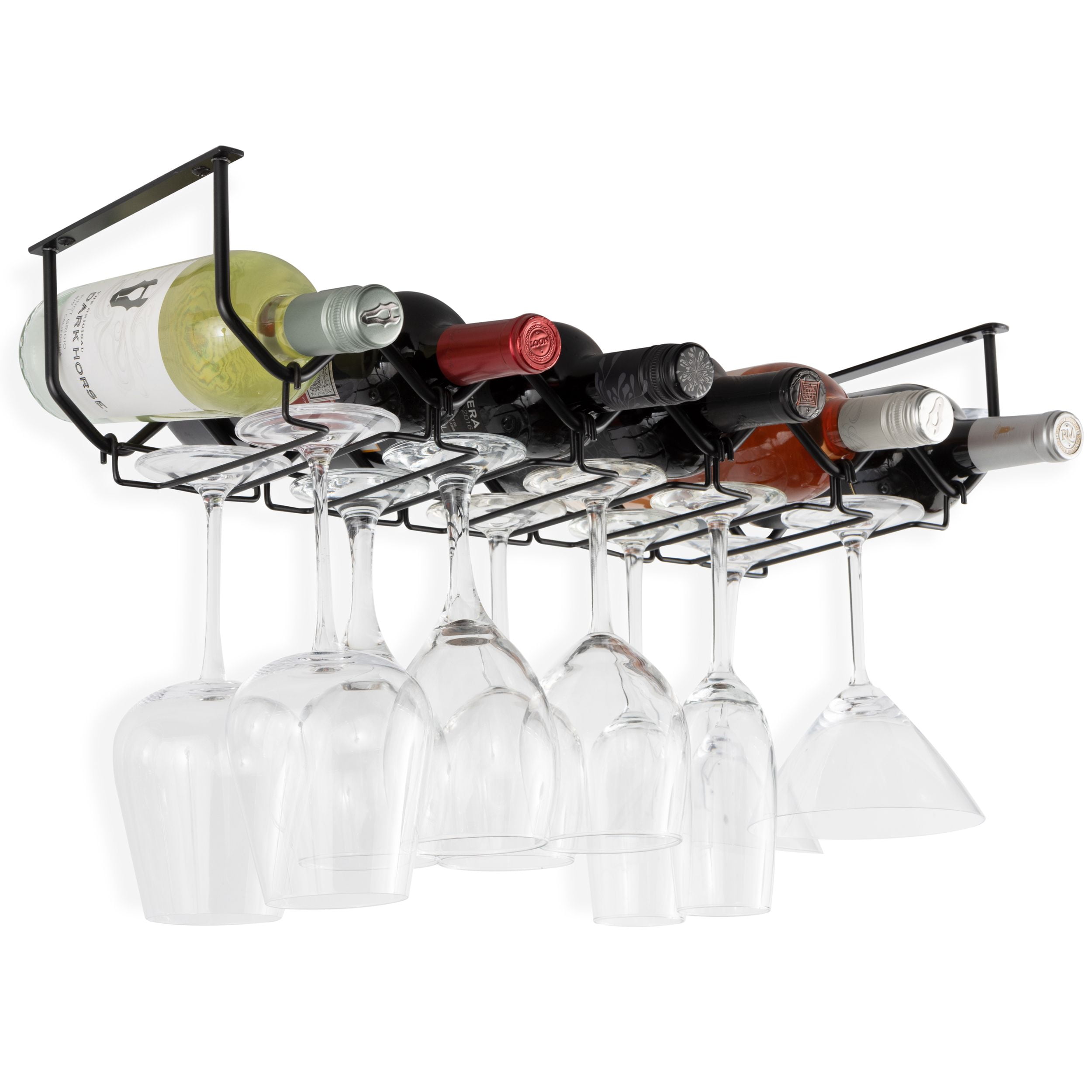 Wallniture Piccola Under Cabinet Wine Rack, 6 Bottle & 10 Glass Holder ...