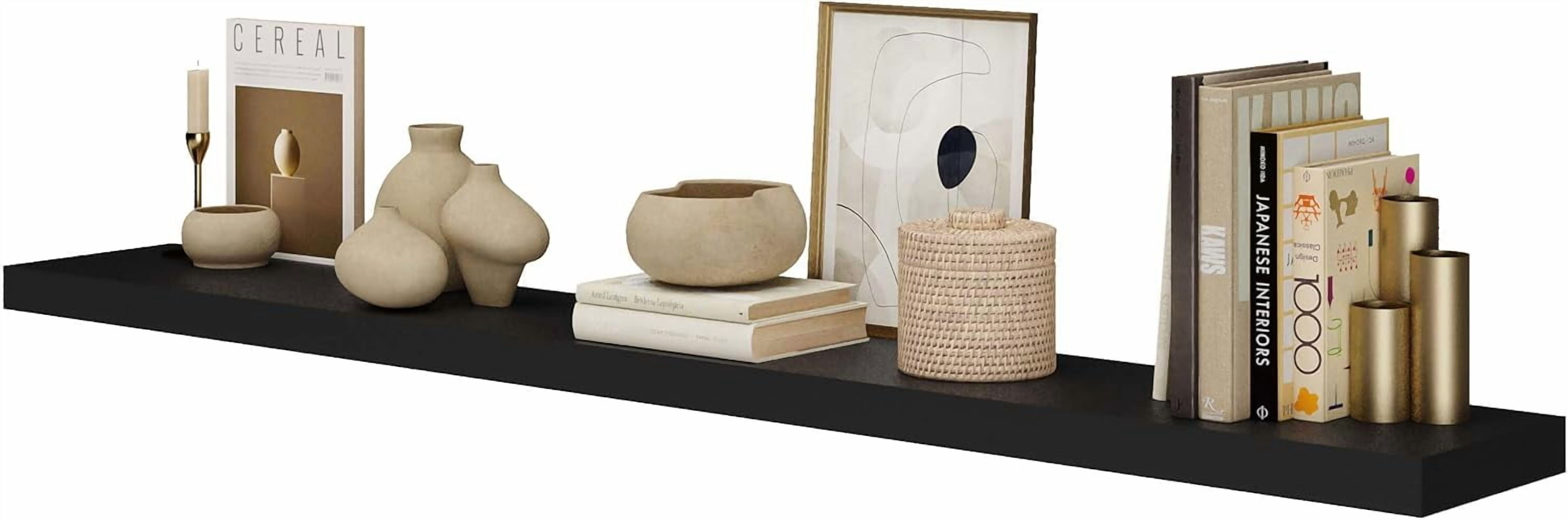 Wallniture Ronda 72 inch Long Wall Floating Shelf, Black Wall Mounted ...