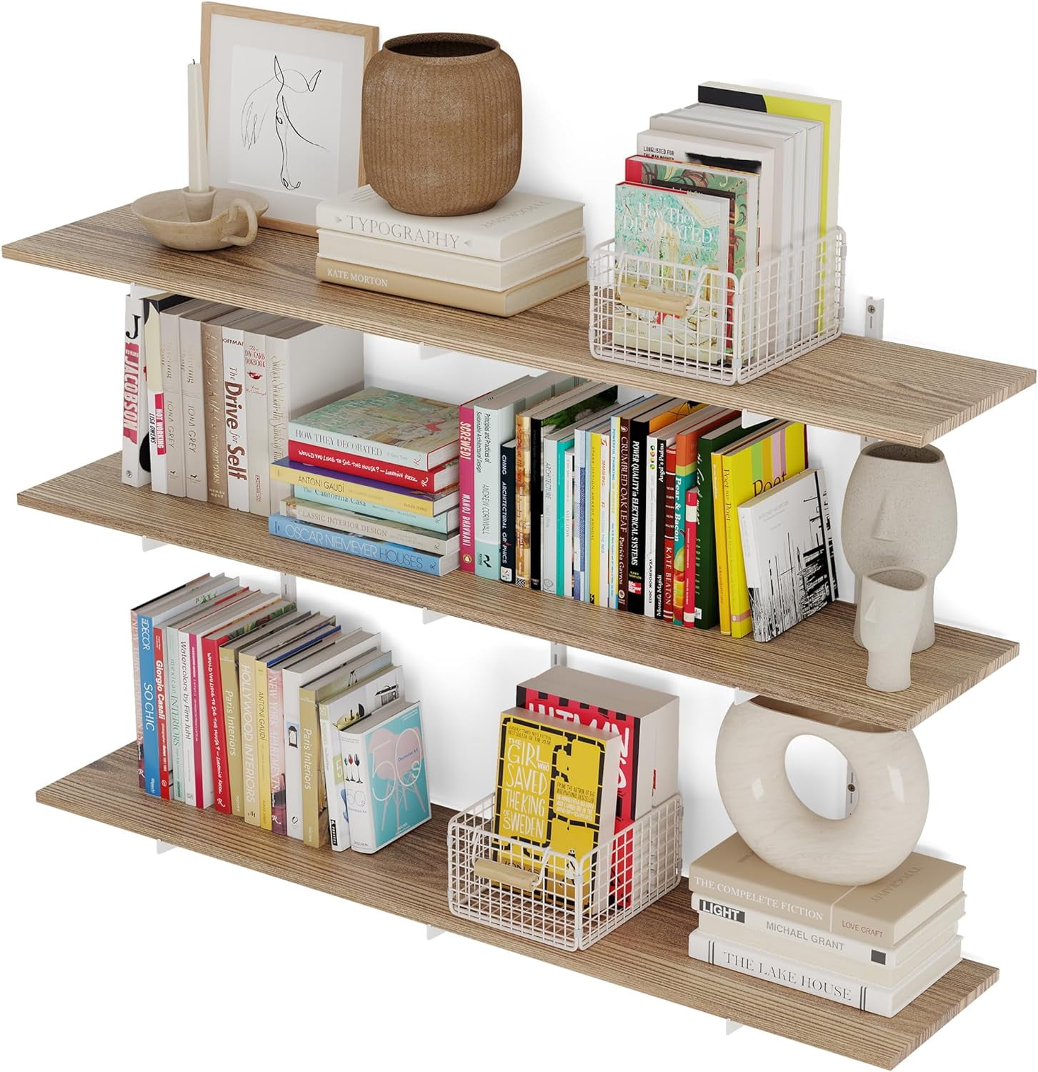 Wallniture Turin 48"x 10" Rustic Floating Wall Storage Shelf, Wall Book ...