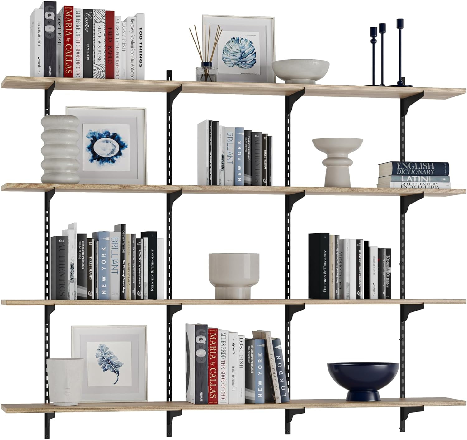 Wallniture Turin 60" Long Wall Bookshelf, Floating Shelves for Bookcase ...