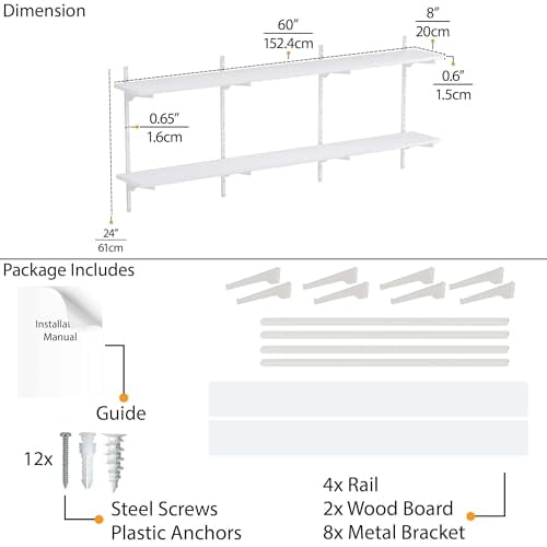 Wallniture Turin 60 inch x8 in Floating Shelves for Wall Decor ...