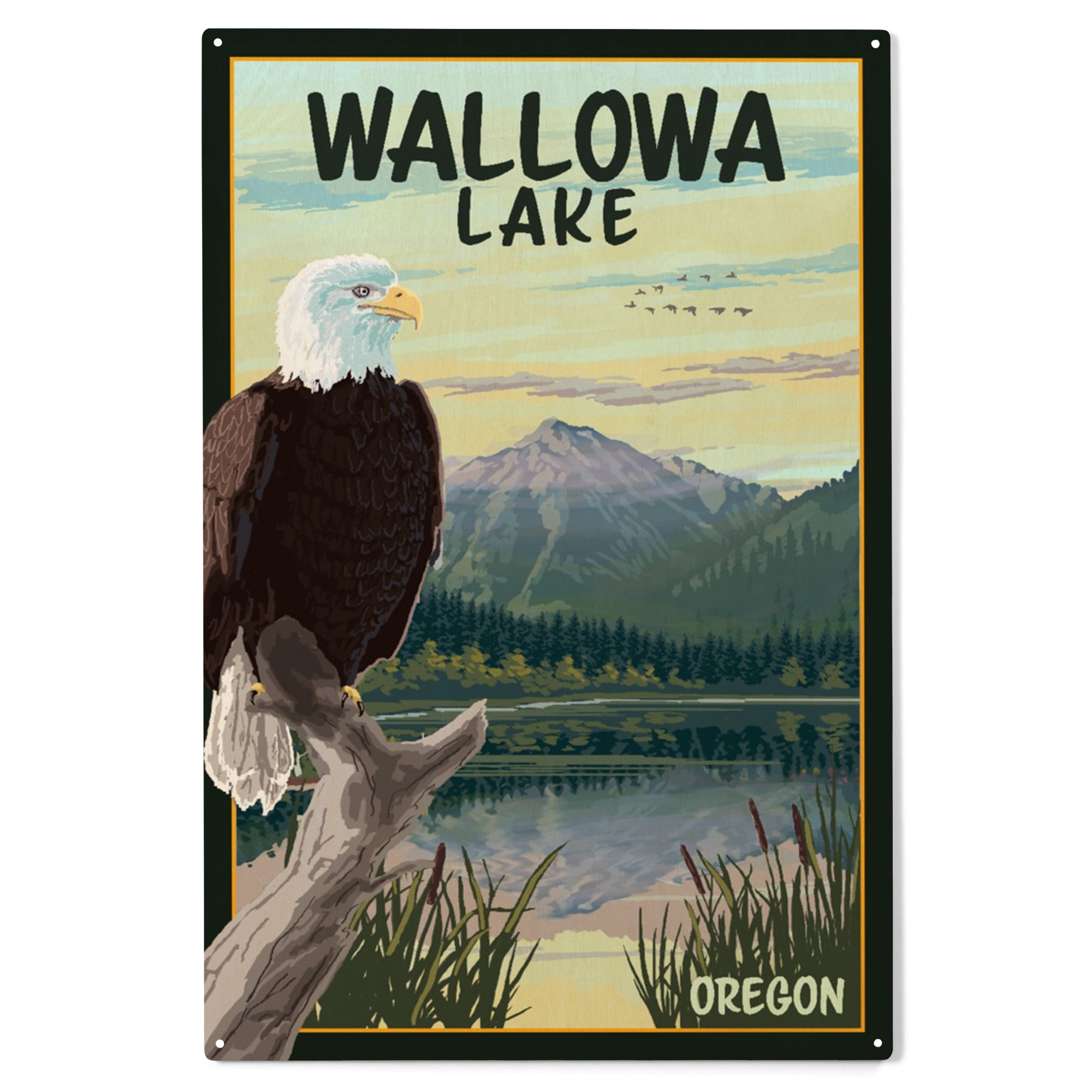 Wallowa Lake, Oregon, Eagle and Wetlands Birch Wood Wall Sign (10x15 ...
