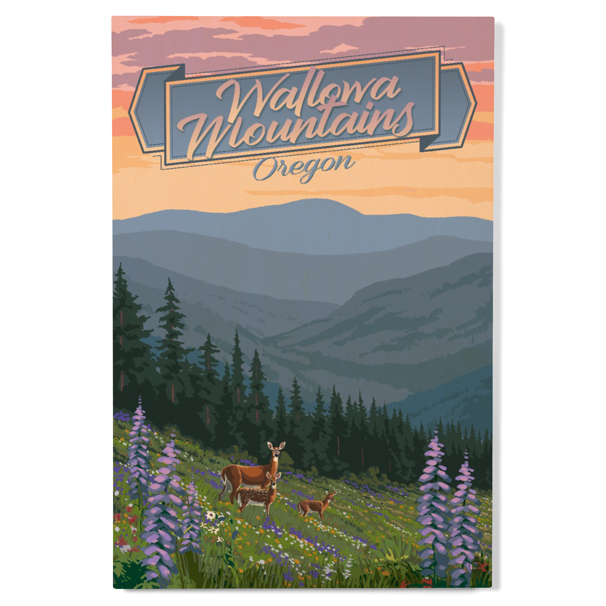 Wallowa Mountains, Oregon, Deer and Spring Flowers Birch Wood Wall Sign ...