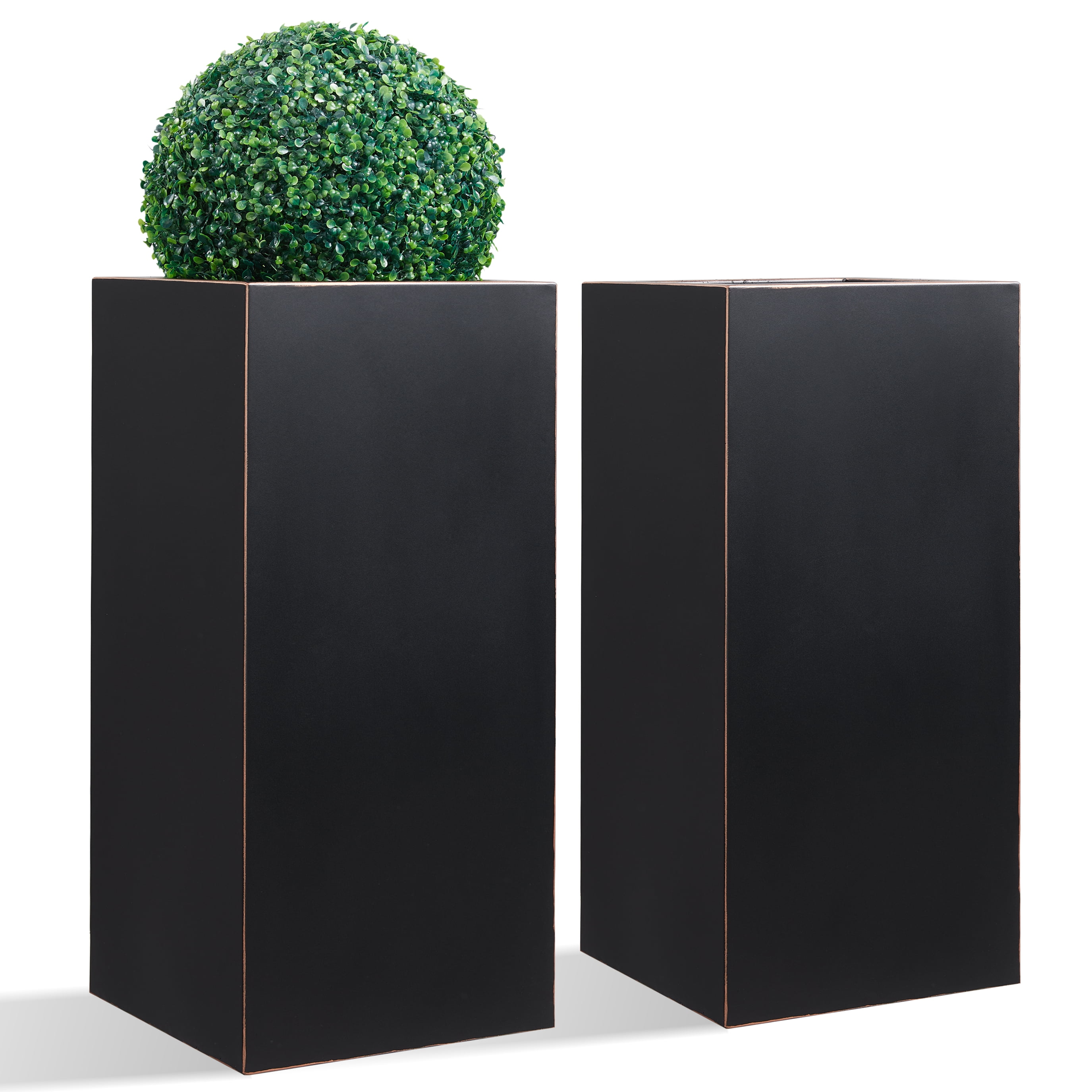 Wallowa Tall Outdoor/Indoor Planter Box, 14x14x30 Inches, Black Steel ...