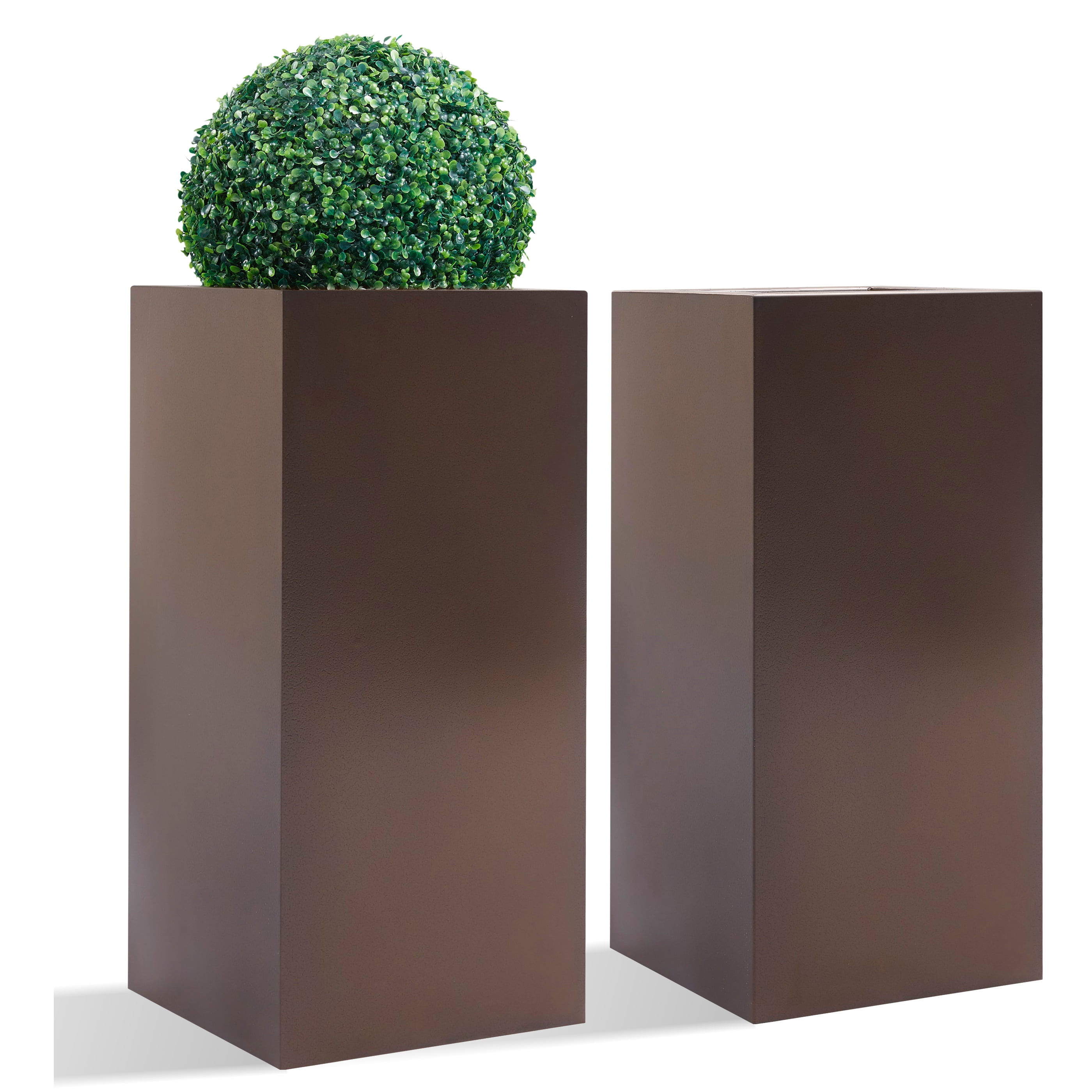 Wallowa Tall Outdoor/Indoor Planter Box, 14x14x30 Inches, Brown Steel ...