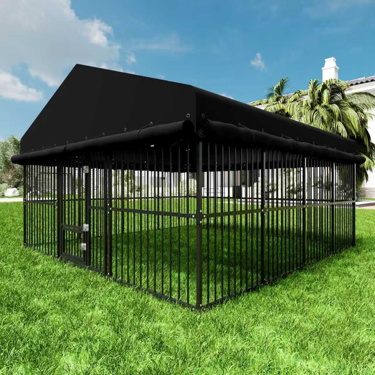 Wallowsun 10x10x6 FT Large Outdoor Dog Kennel, Heavy-Duty Metal Dog ...