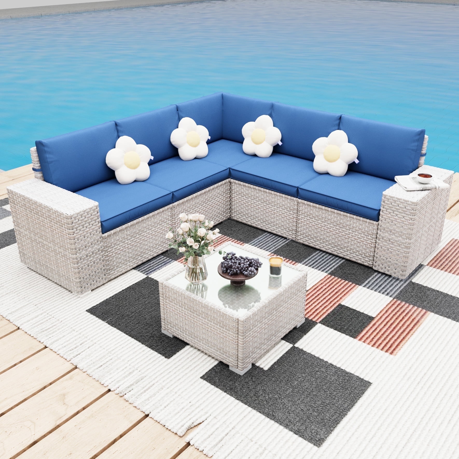 Wallowsun 6-Piece Modular Sectional Sofa Set, Rattan Wicker Patio ...