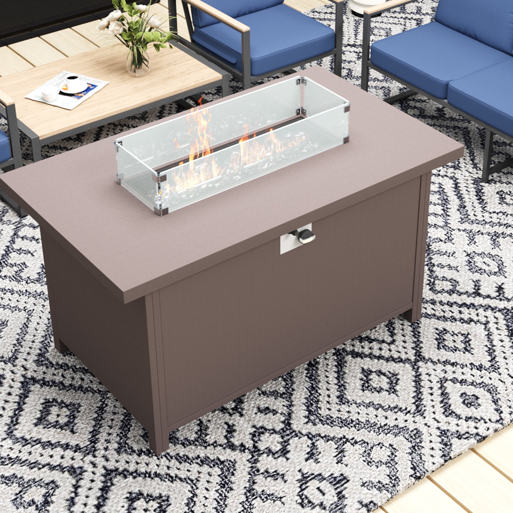 Wallowsun Outdoor Metal Fire Pit Table,40.5-inch Rectangle Red Brown ...