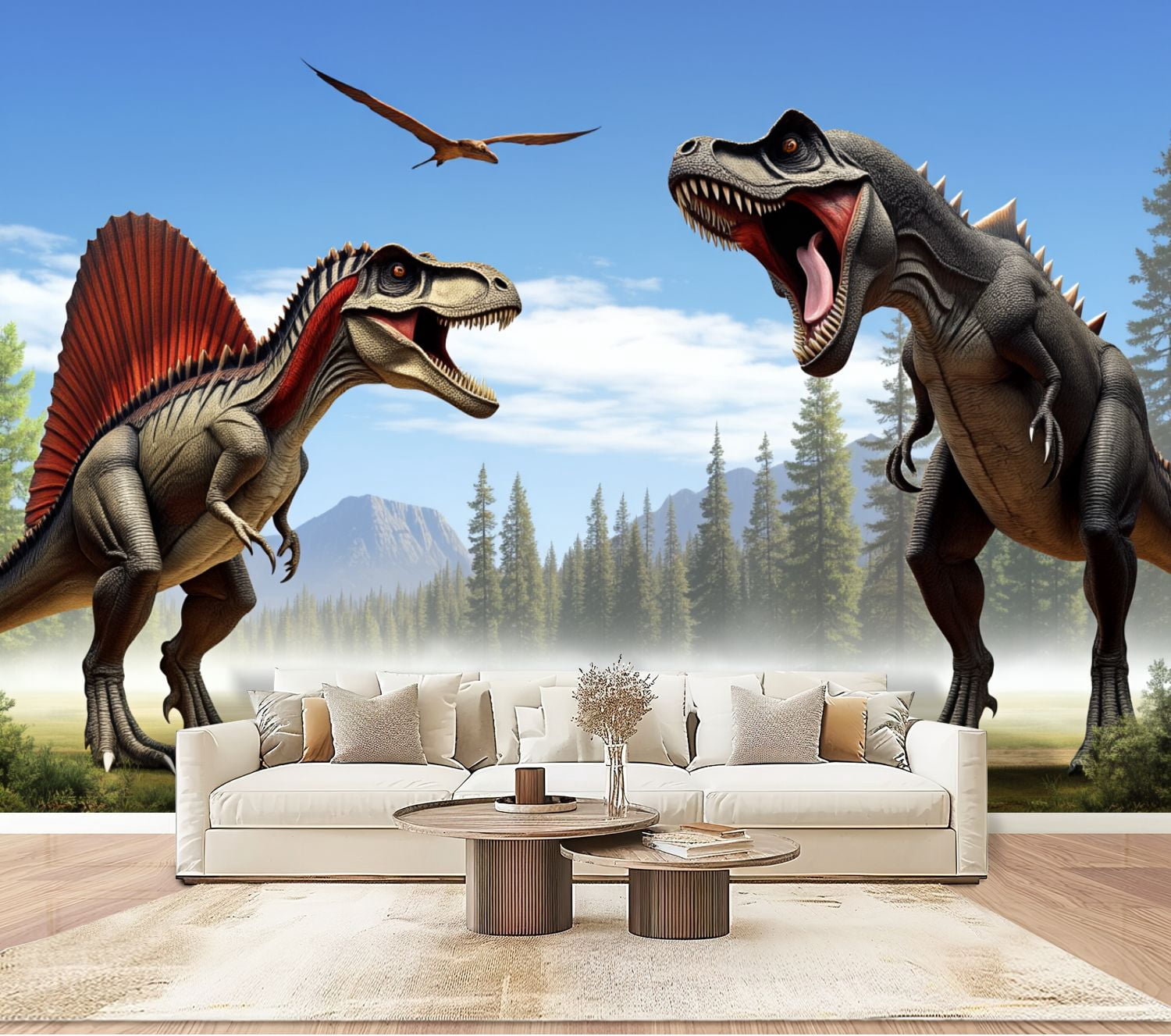 Wallpaper 3D Effect Dinosaurs City Spinosaurus Tyrannosaurus Rex ...