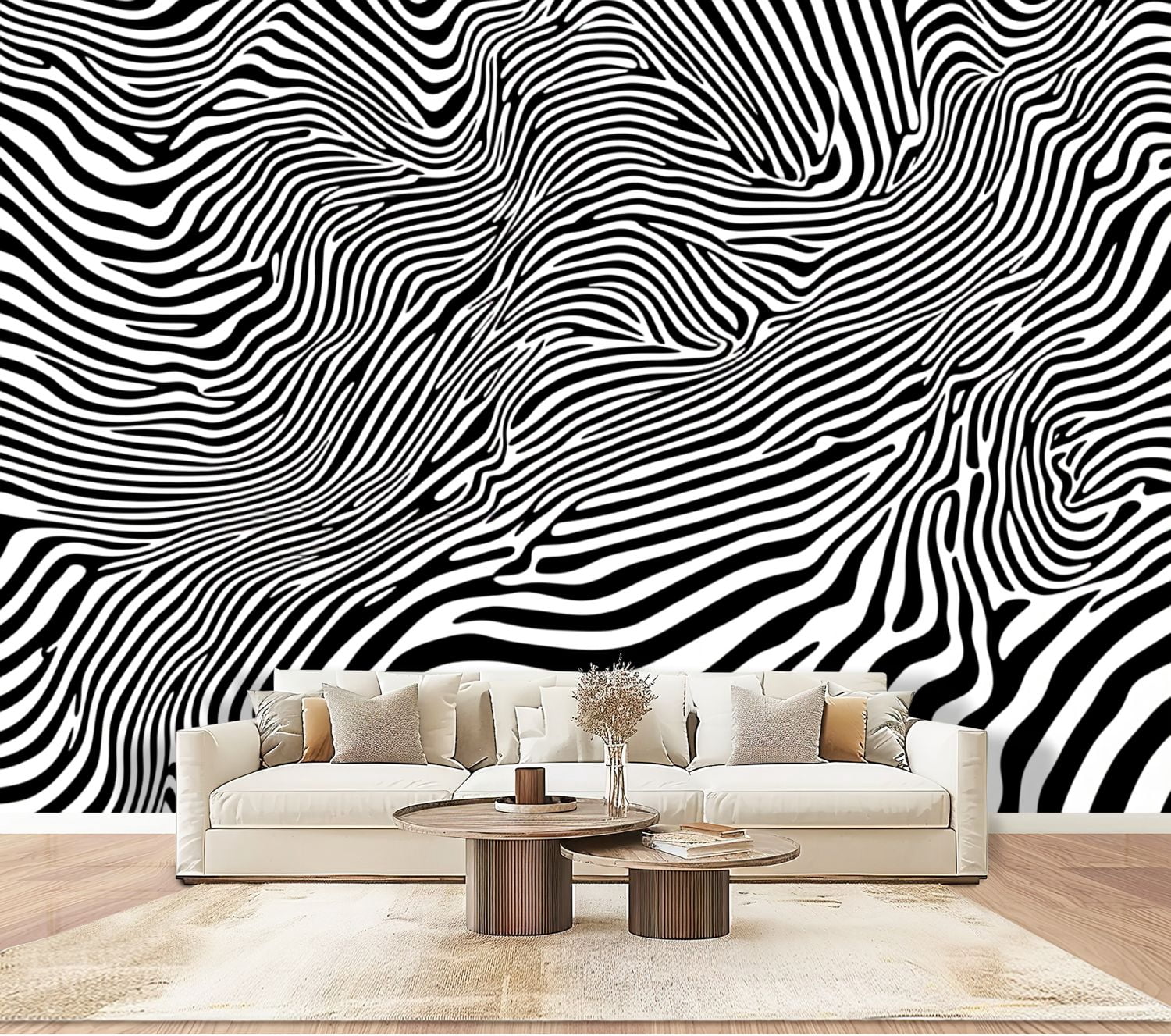 Wallpaper Abstract Black White Wavy Stripes Fluid Lines Peel and Stick ...