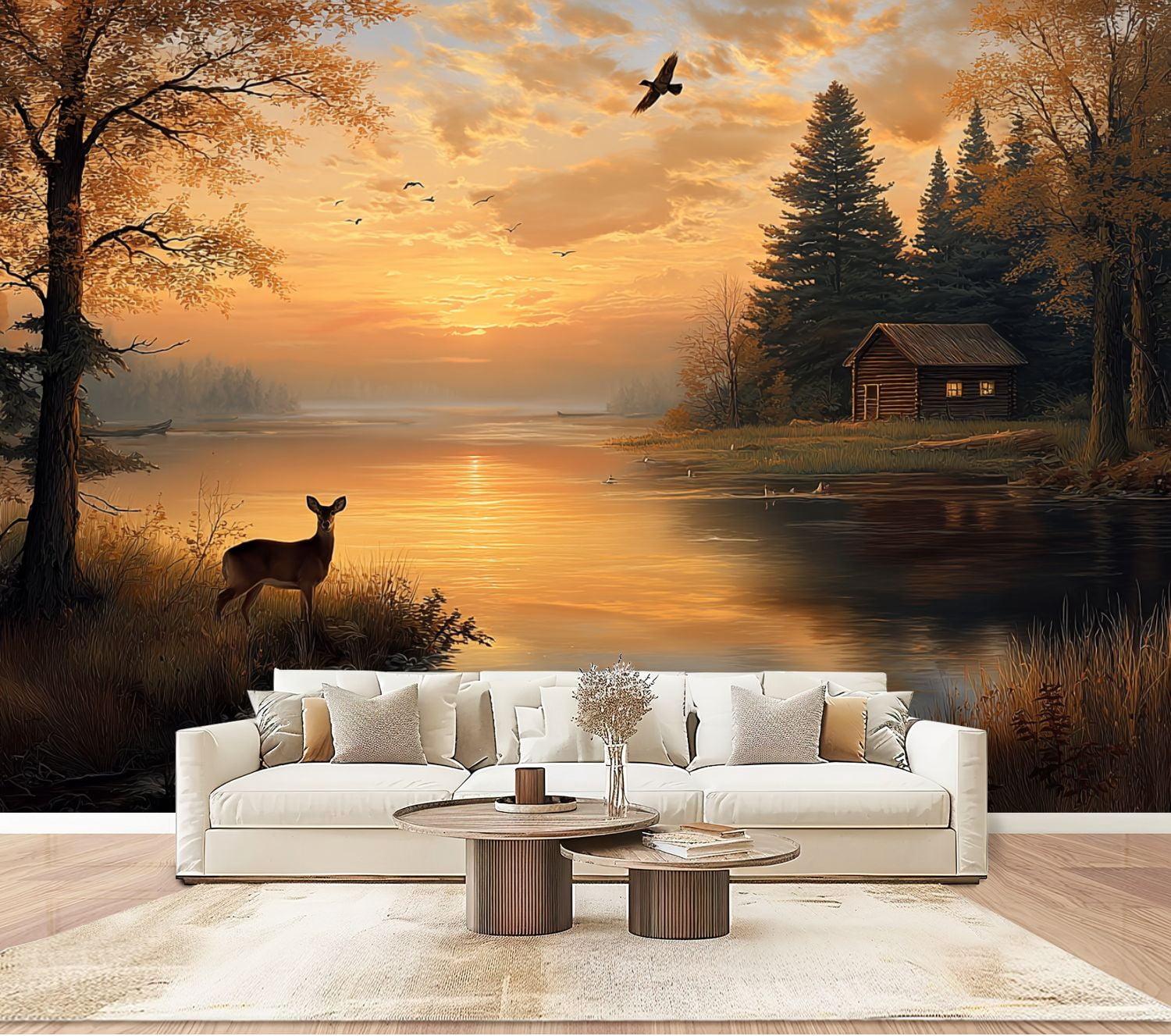 Wallpaper Animal Deer Vintage Wildlife Rustic Duck Cabin Sunset Peel ...