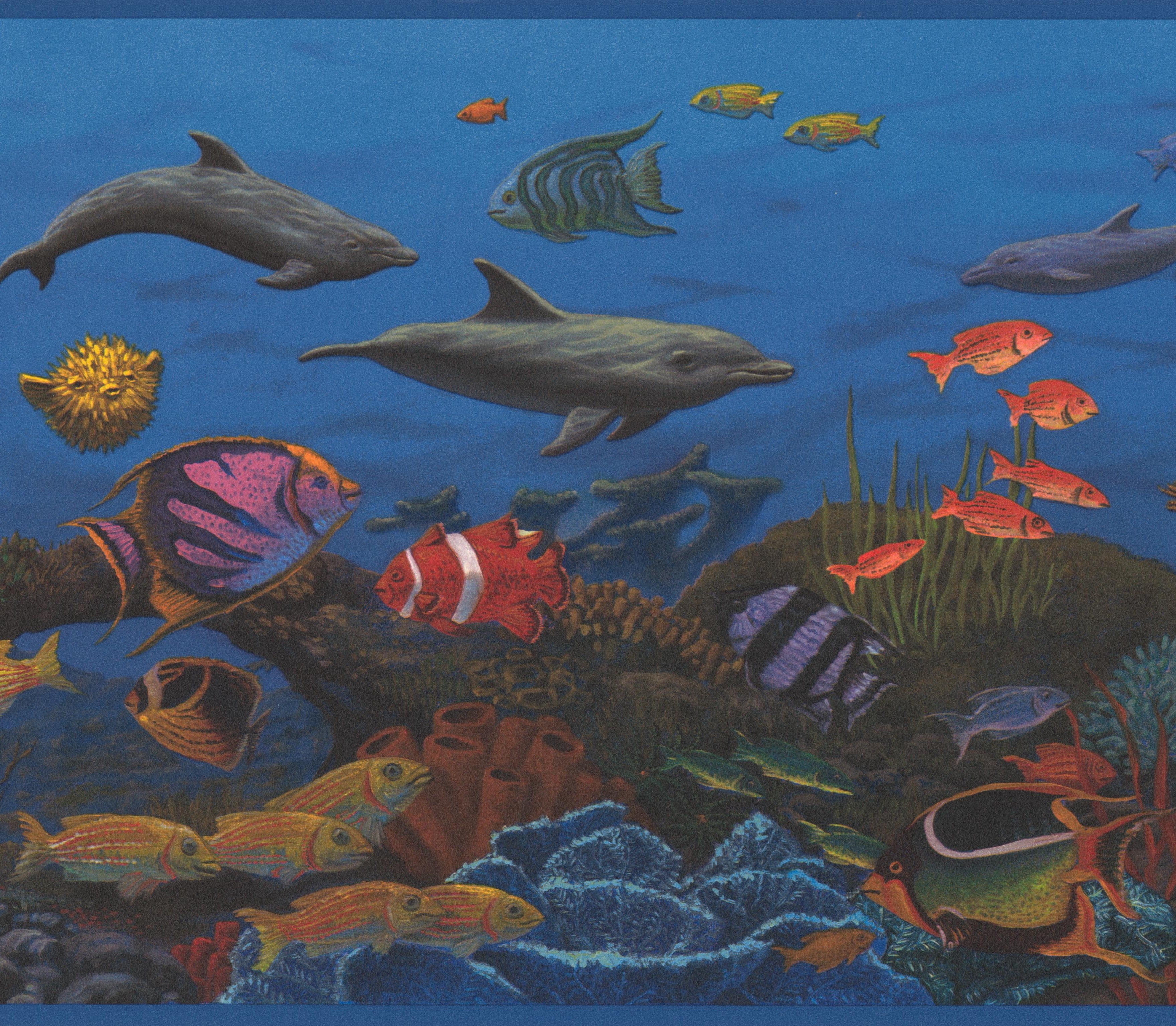 Wallpaper Border - Colorful Fish in the Bottom of the Ocean Nautical ...