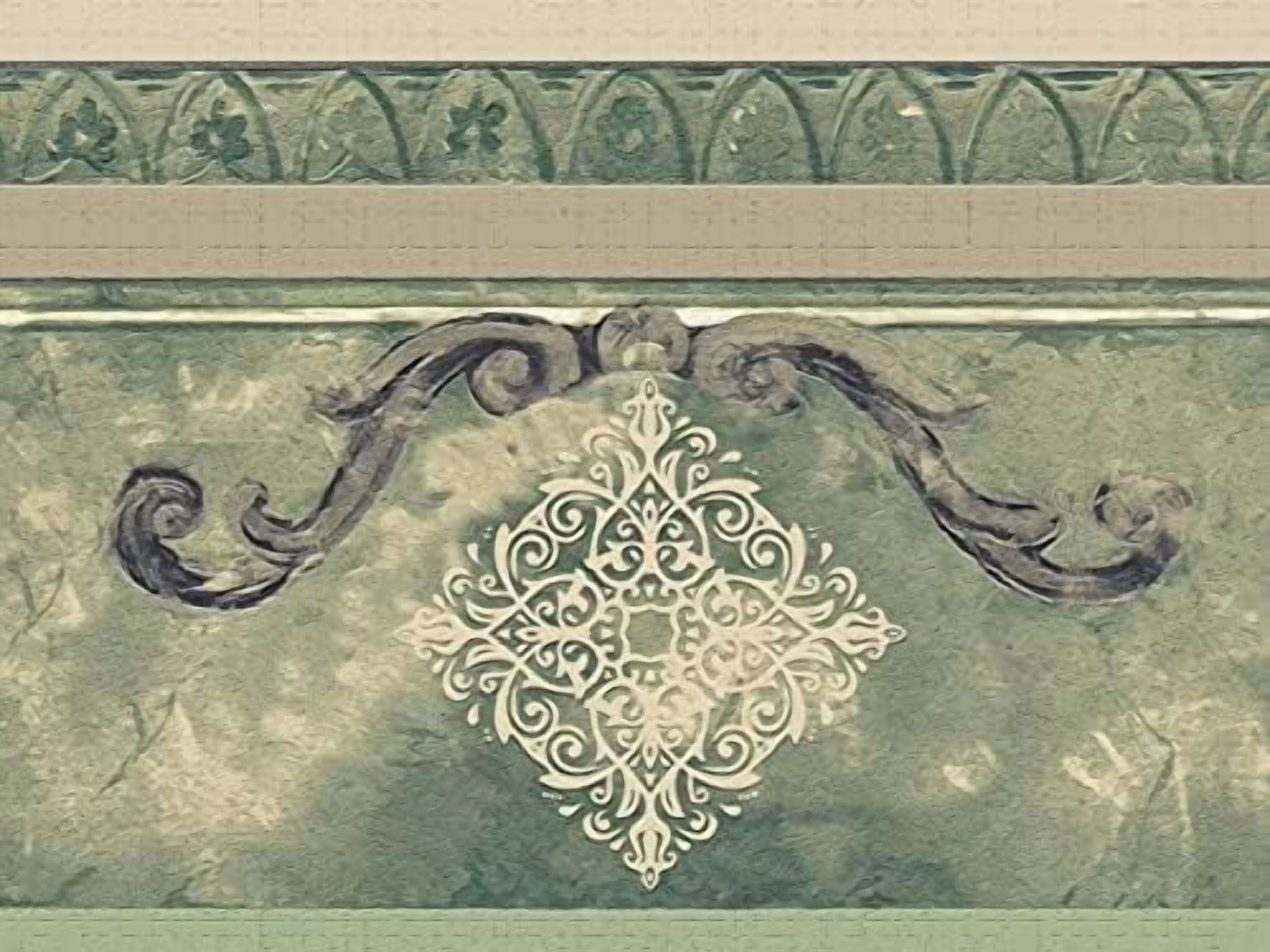 Wallpaper Border Peel and Stick DDAZBD9263 Abstract Green Damask Wall ...