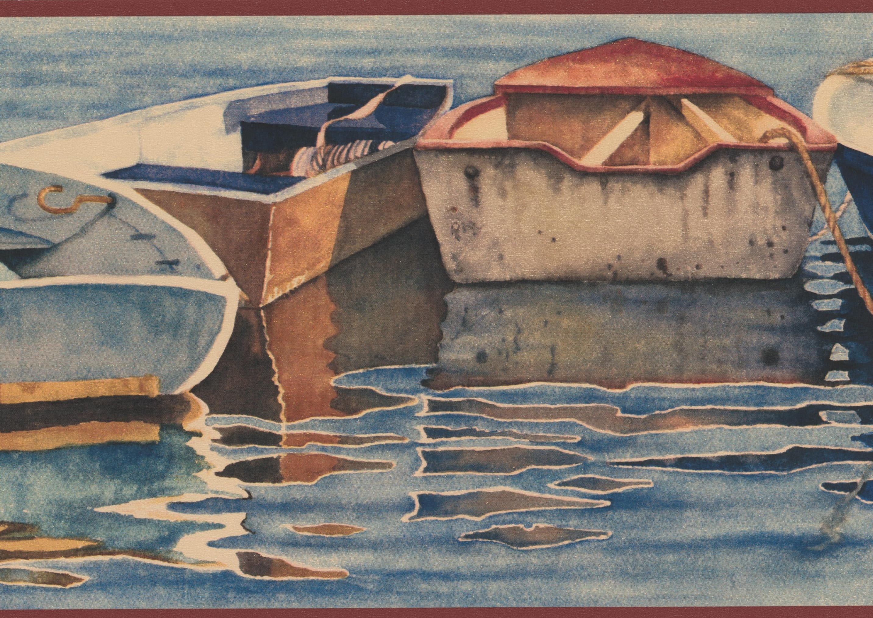 Wallpaper Border - Row Boats in the River Shore Vintage Wall Border ...