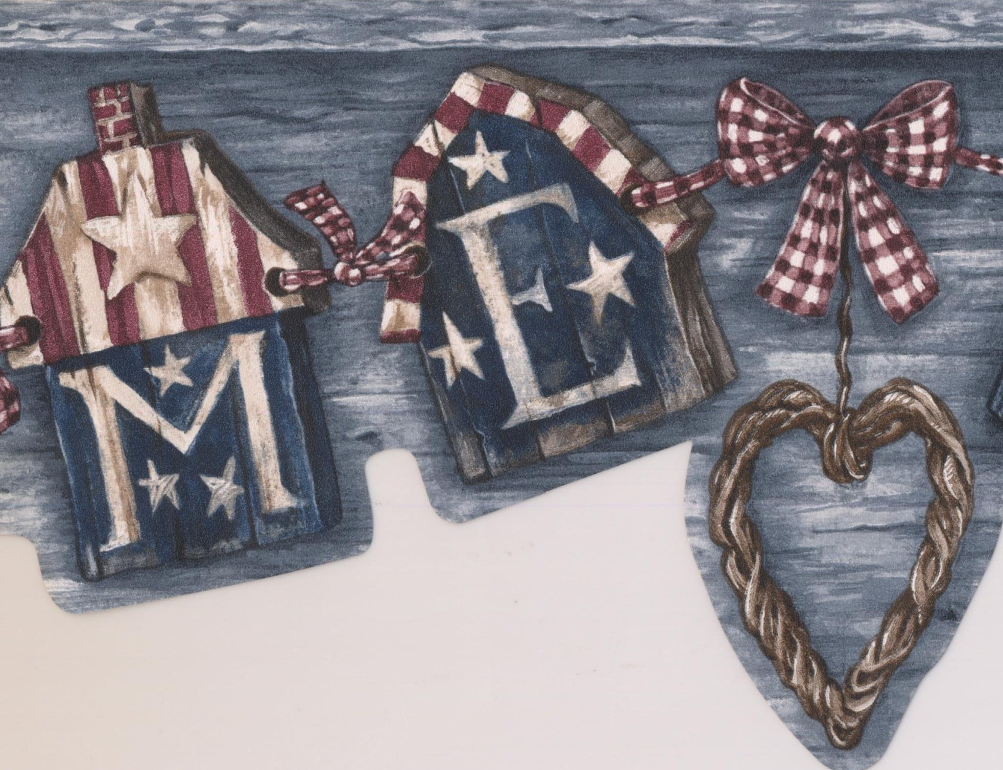 Wallpaper Border - USA American Flags Heart Welcome Vintage Grey Wall ...