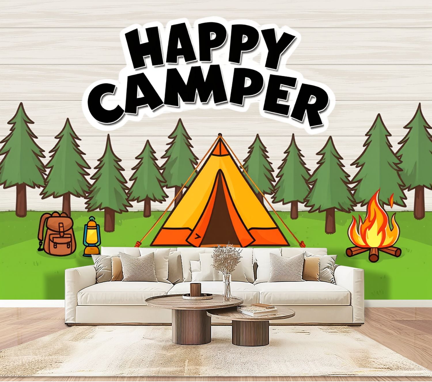 Wallpaper Camping Happy Camper Forest Campfire Camping Birthday Peel ...