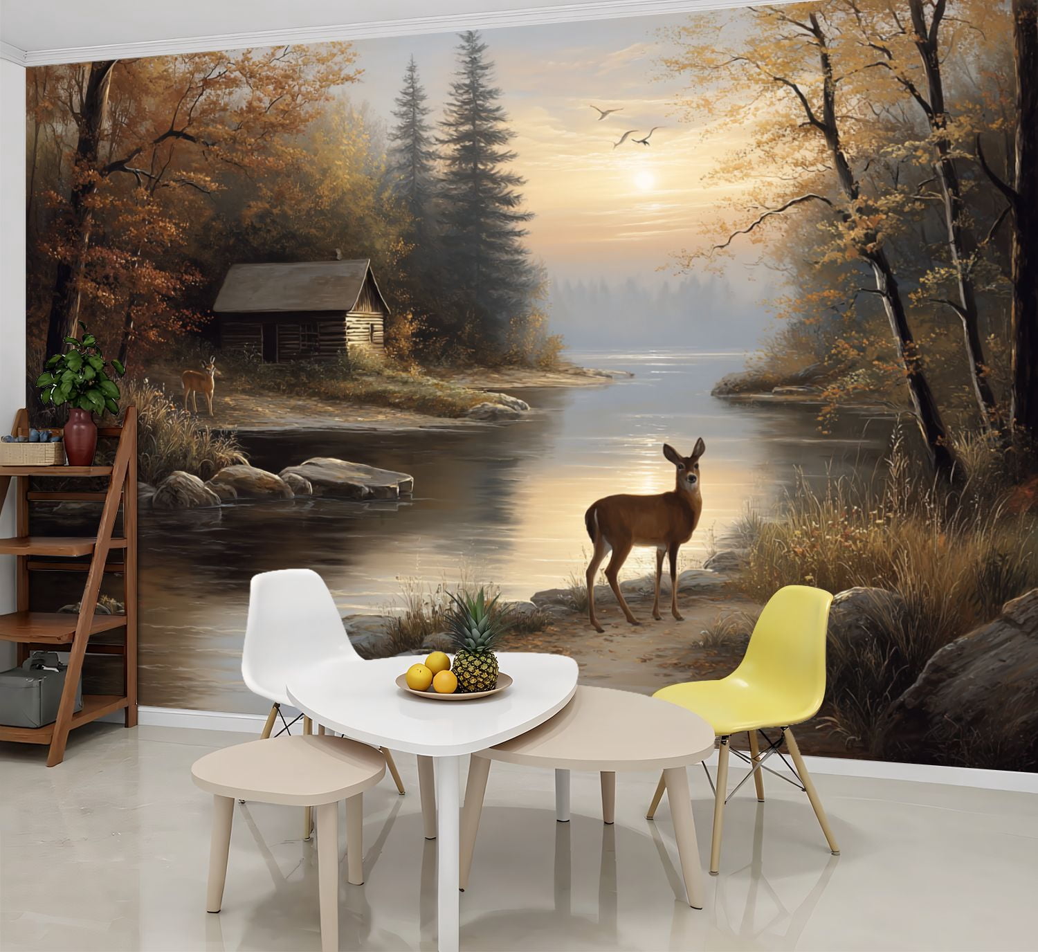 Wallpaper Deer Autumn Rustic Forest Cabin Wildlife Animal Elk Peel and ...