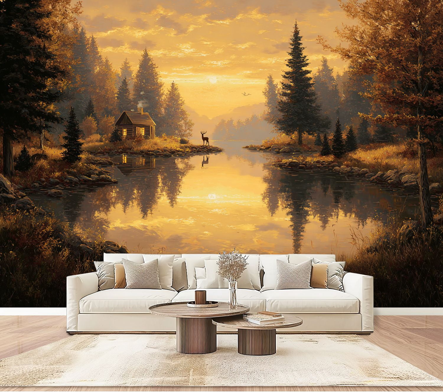 Wallpaper Deer Autumn Rustic Forest Cabin Wildlife Elk Hunting Peel and ...