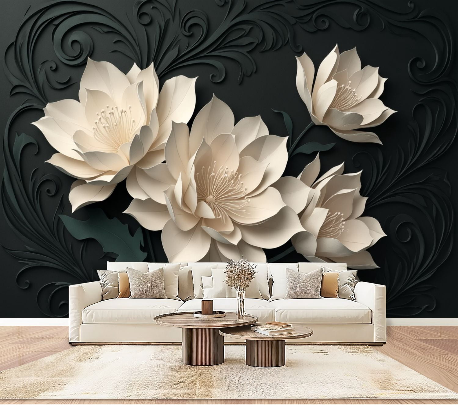 Wallpaper Elegant White Lilies Intricate Floral Patterns Soft Peel and ...