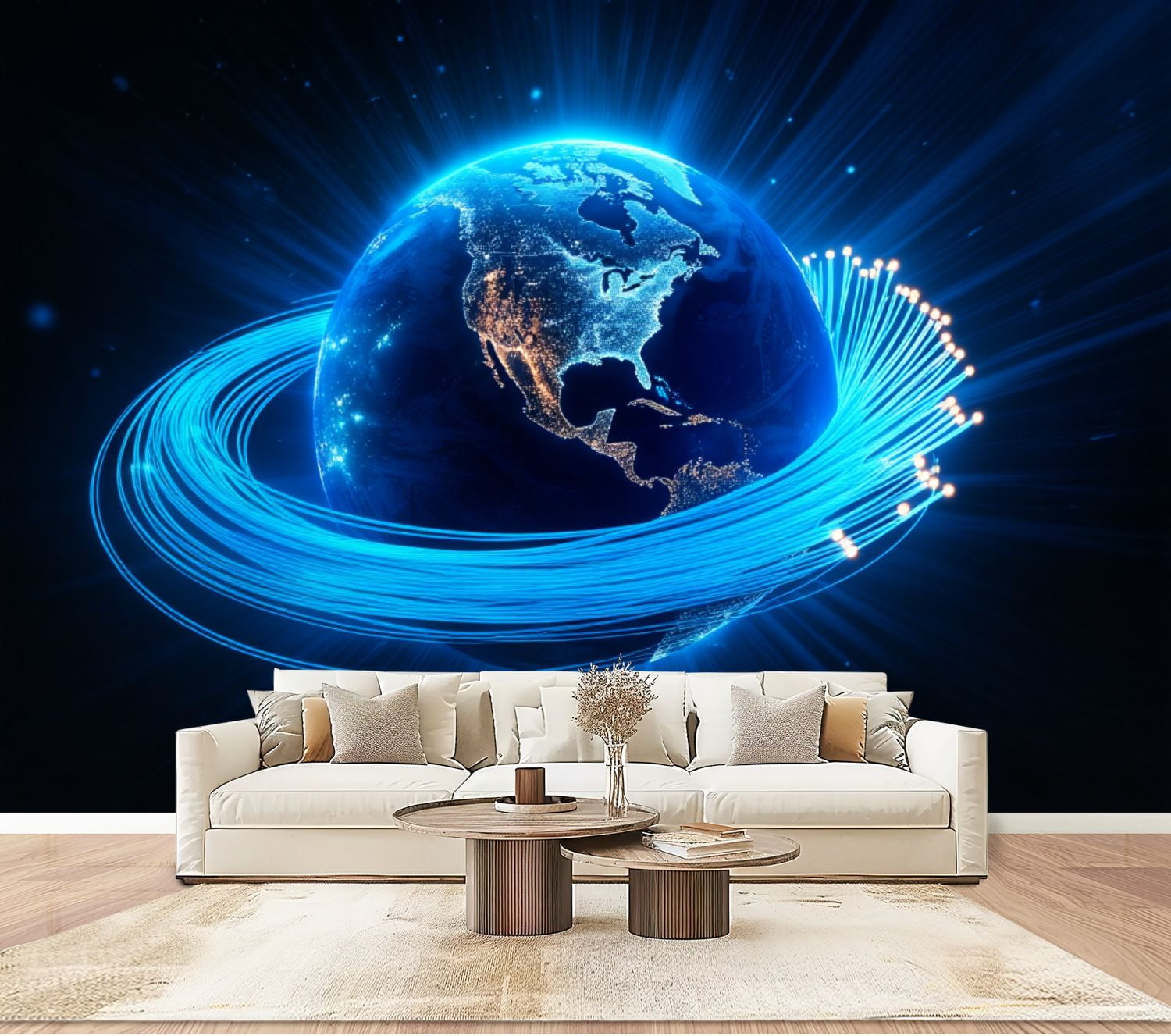 Wallpaper Fiber optic cables around Earth Peel and Stick Wall Murals ...