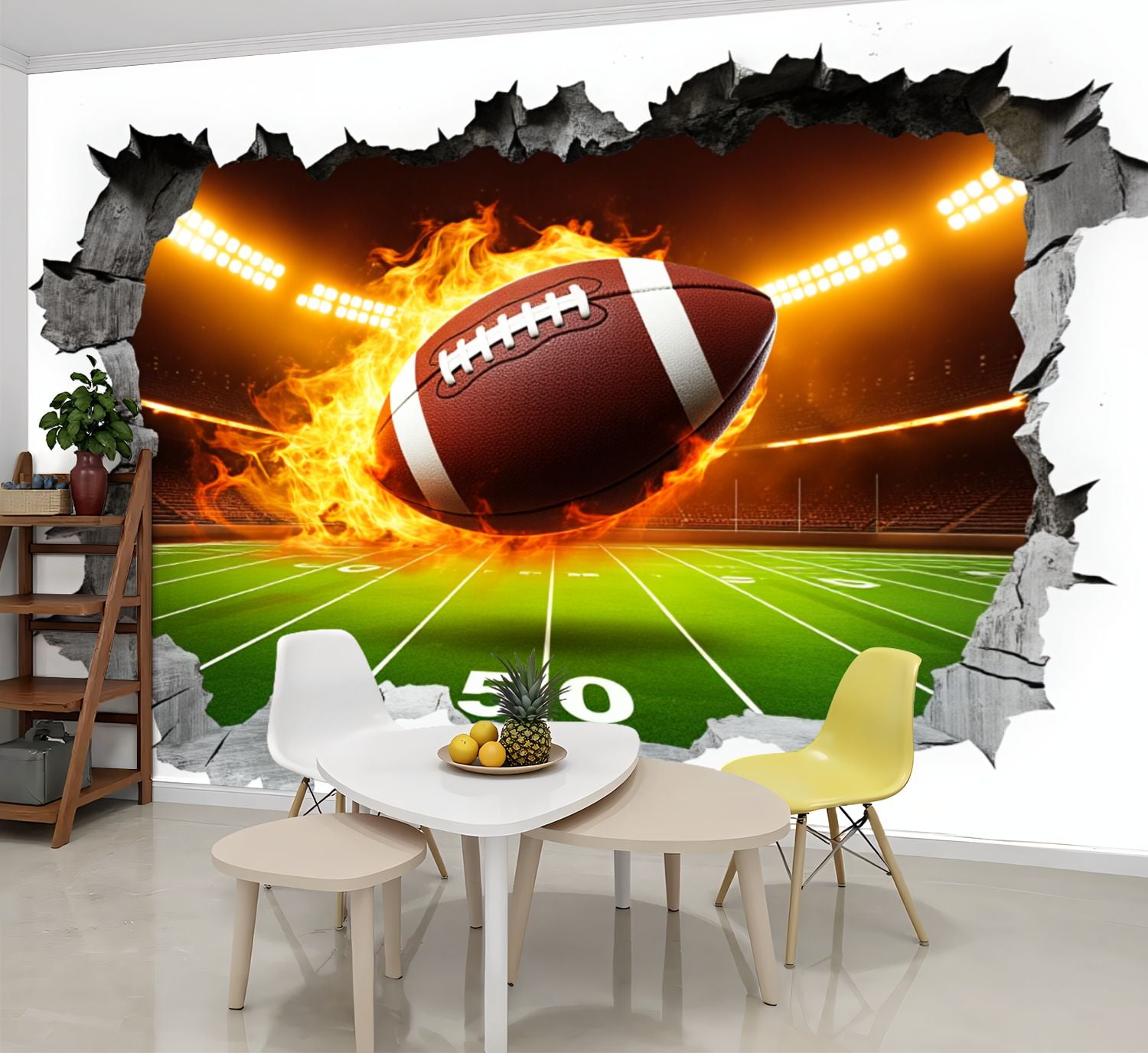 Wallpaper Football 3D Sport Rubgy Ball Decals Sports Ball Fire Stadium ...