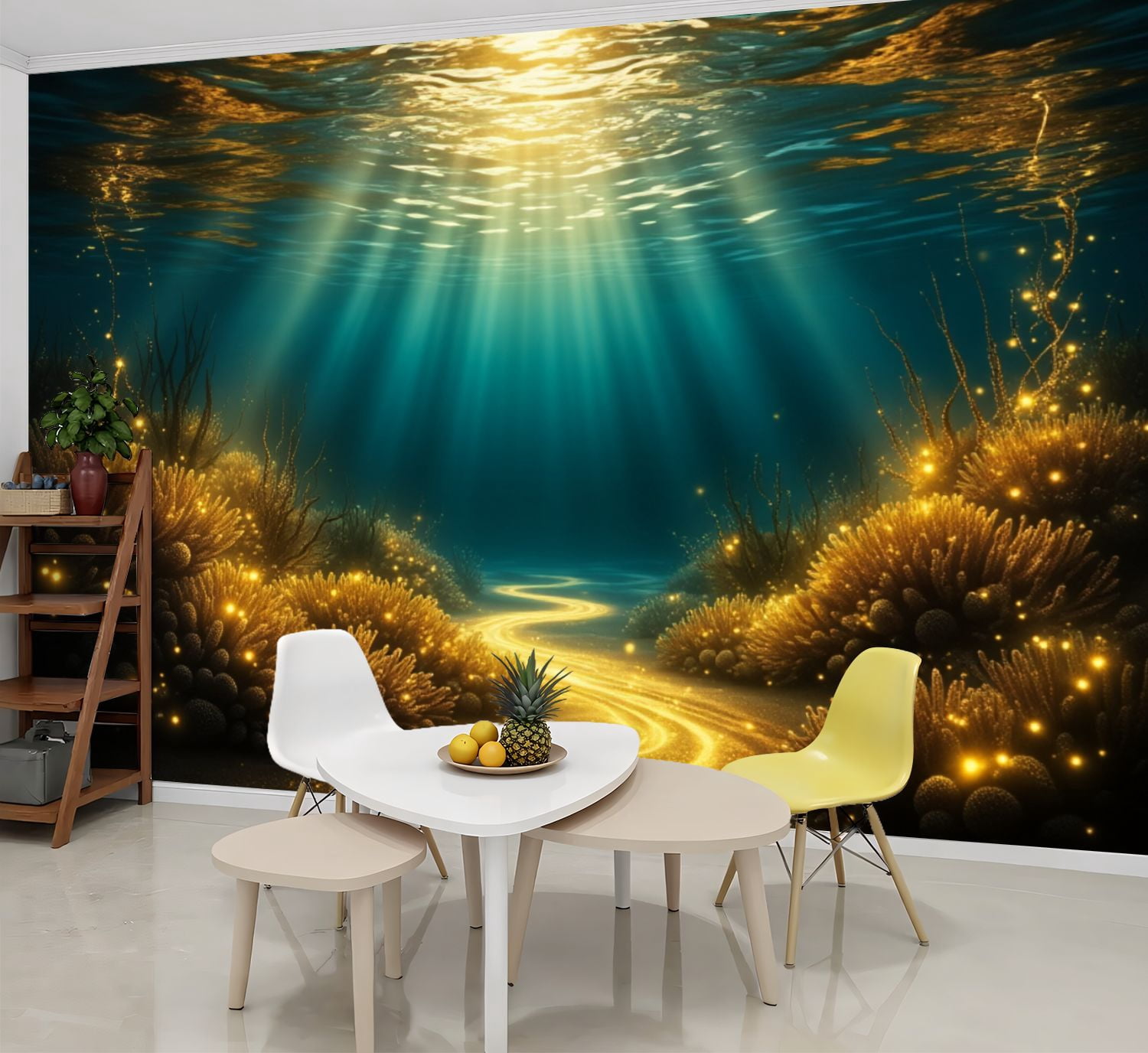 Wallpaper Golden Underwater Pathway Sunbeams Coral Peel and Stick Wall ...