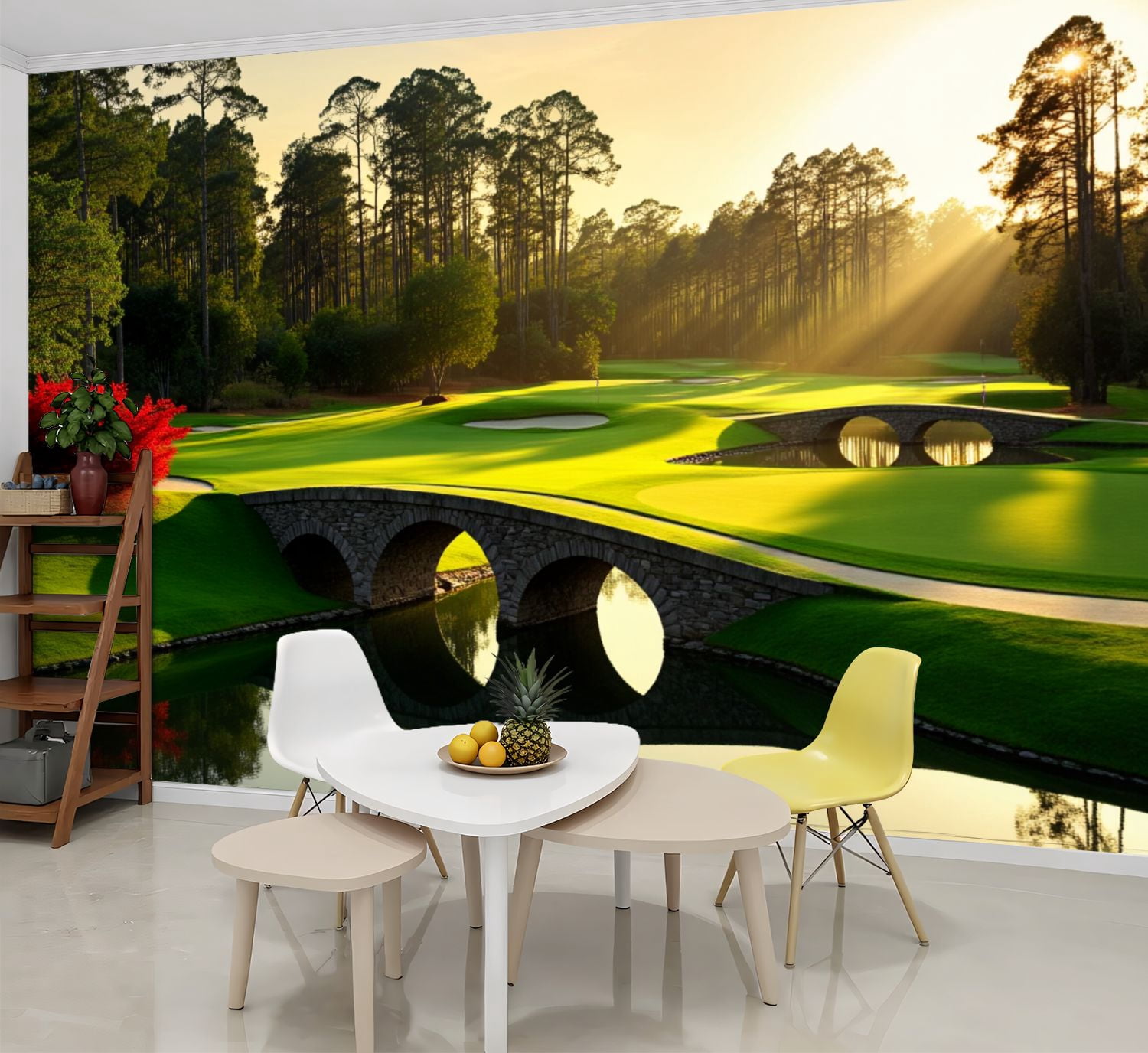 Wallpaper Golf Course Bridge Water Reflection Trees Greenery Realism ...