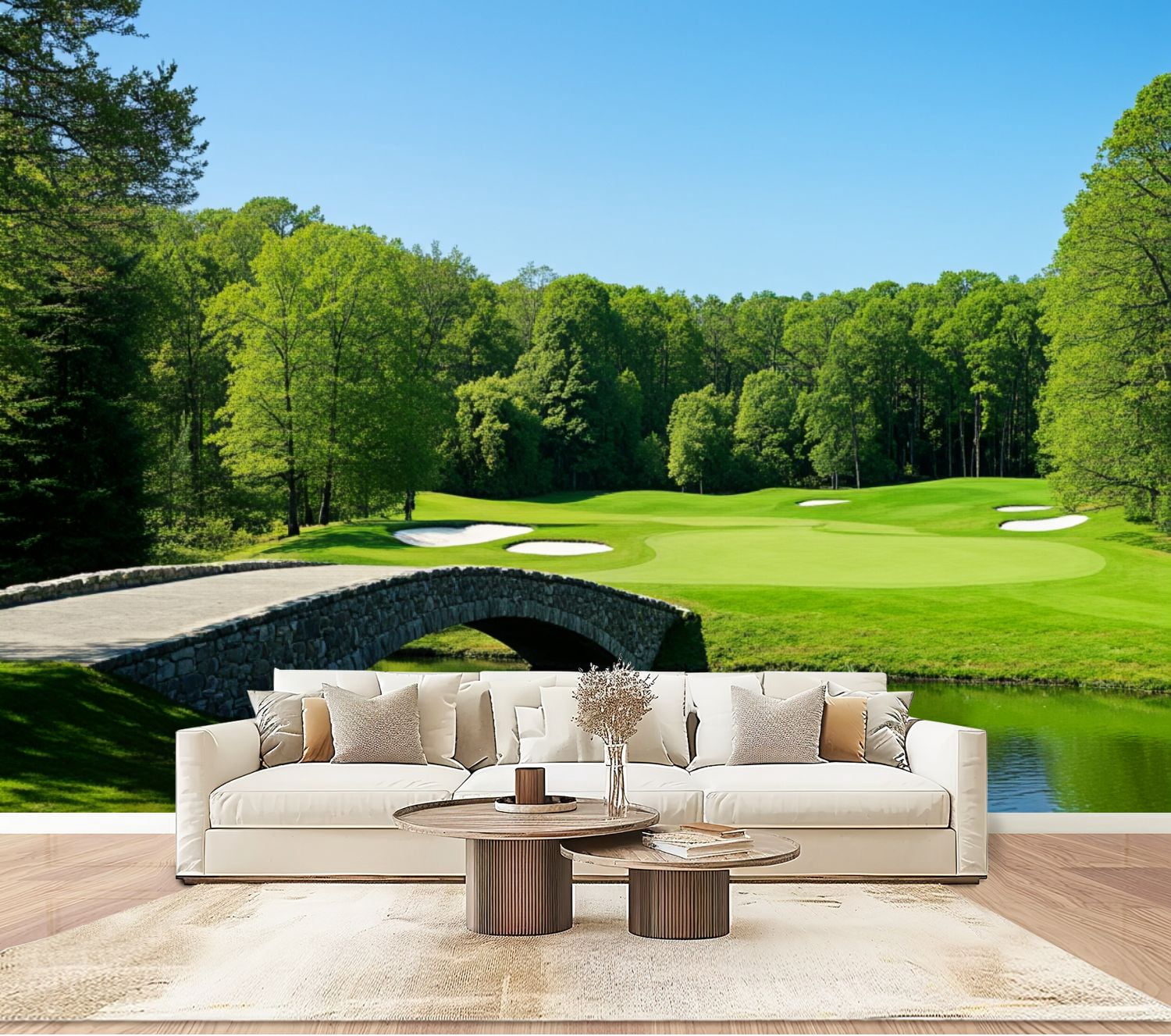 Wallpaper Golf Course Modern Framed Artwork Stone Bridge Greenery Peel ...