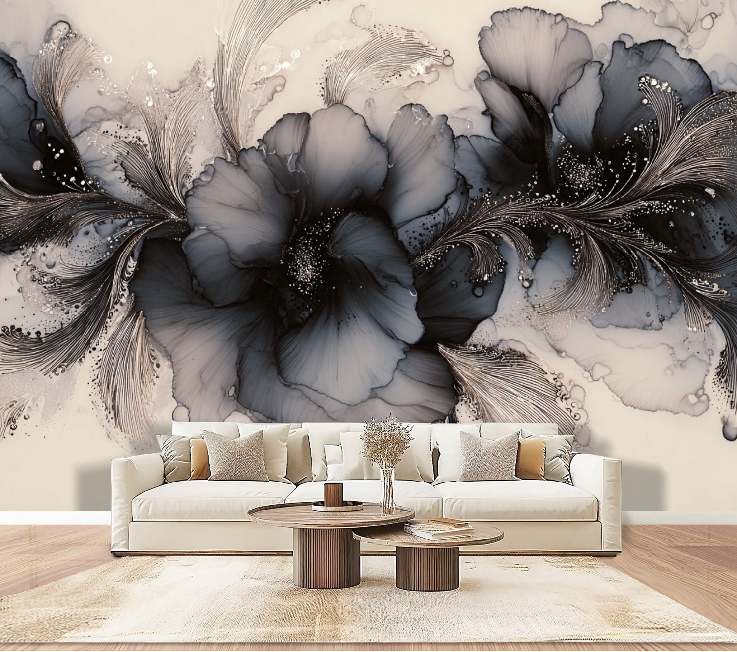 Wallpaper Ink Rose Abstract Floral Onyx Roses Large Petals Peel and ...