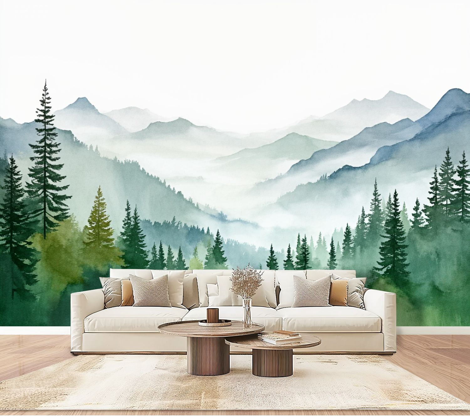 Wallpaper Misty Mountain Forest Landscape Evergreen Pines Soft Peel and ...