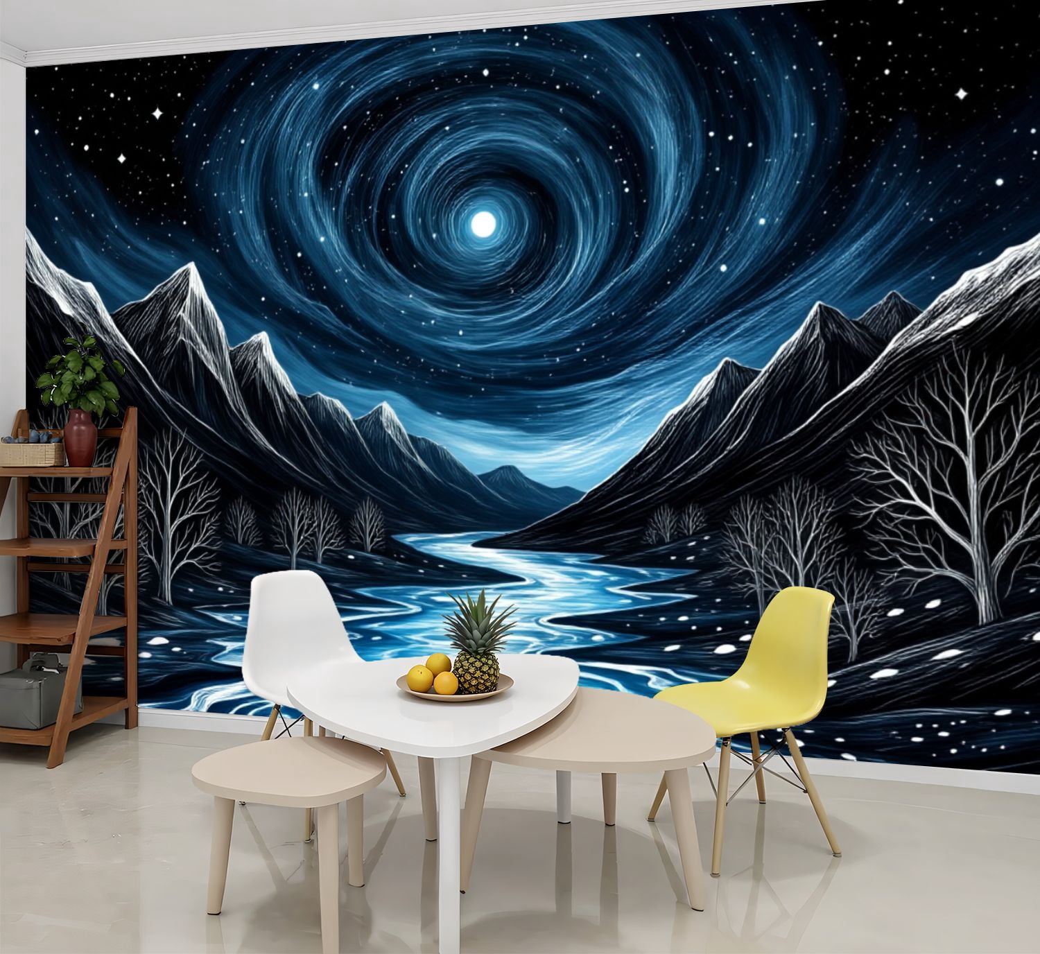 Wallpaper Mystical Mountain Landscape Swirling Galaxy River Peel and ...