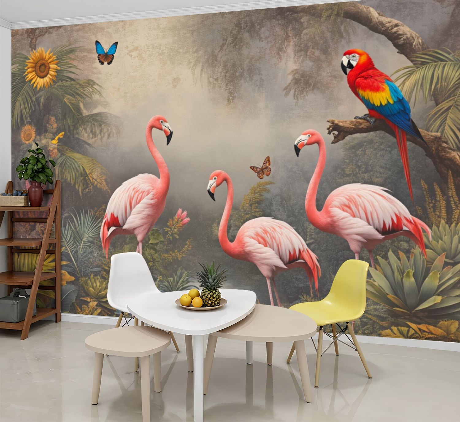 Wallpaper Retro Abstract Vintage Flamingo Animals Flamingos Parrot Tree ...