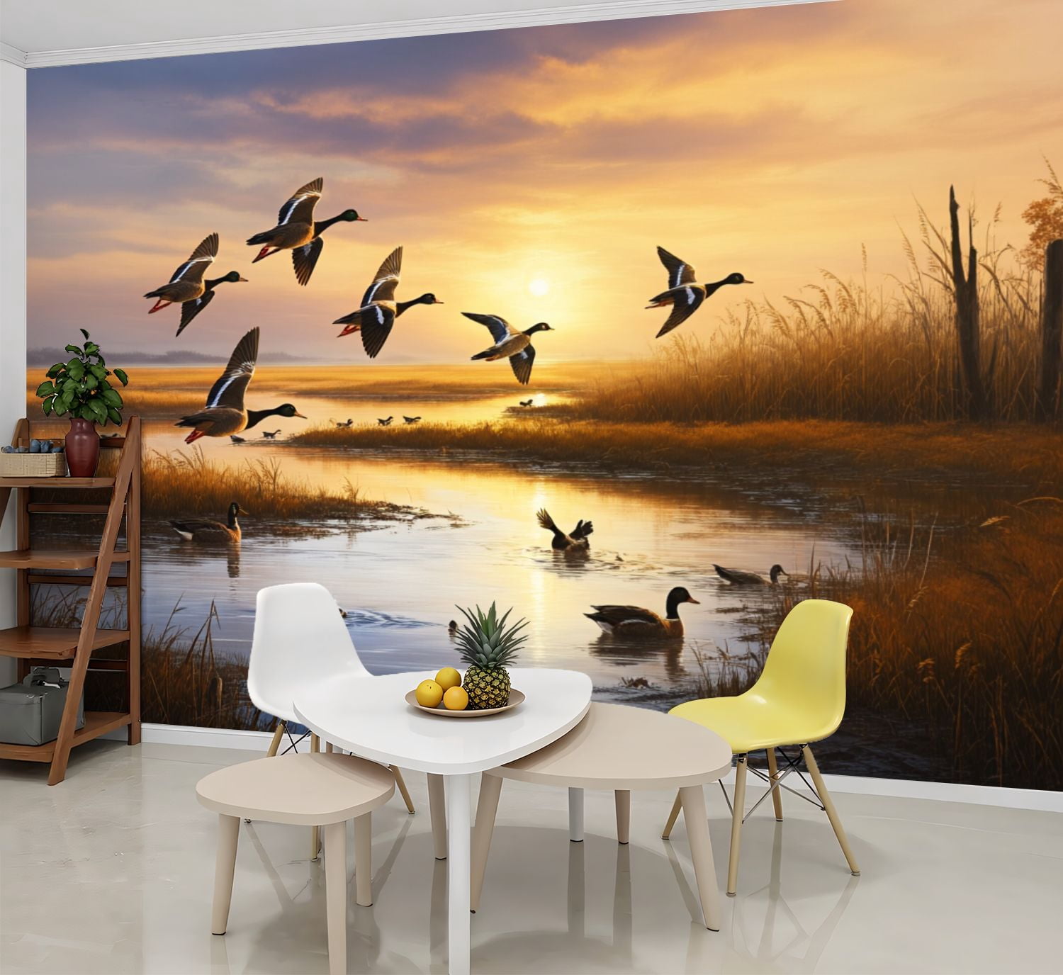 Wallpaper Rustic Country Wild Duck Animal Ducks River Grasslands Peel ...