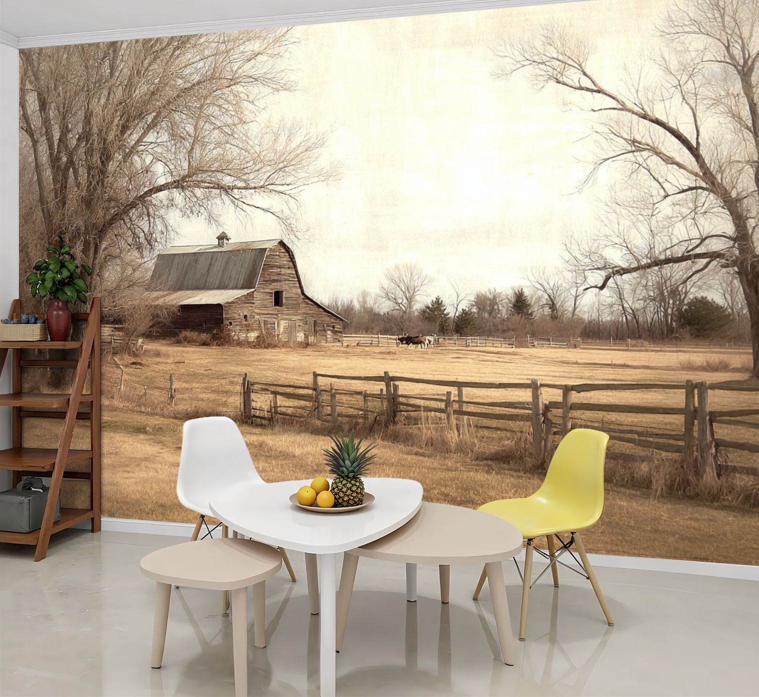 Wallpaper Rustic Farmhouse Vintage Barn Country Field Landscape Peel ...