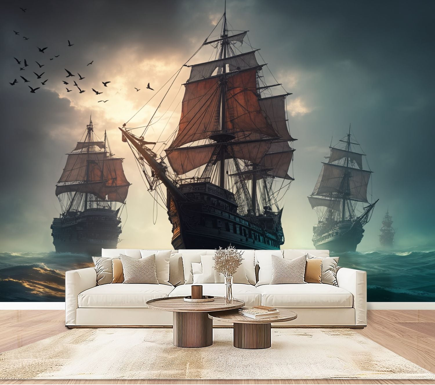 Wallpaper Seascape Pirate Ship Sailboat Pirate Ships Ocean Peel and ...