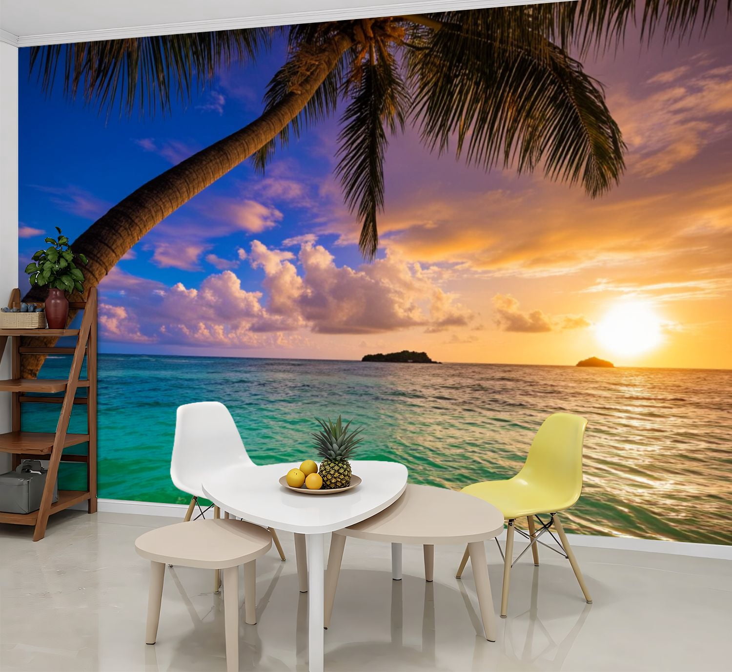 Wallpaper Seascape Sunset Palm Coconut Tree Modern Palm Tree Peel and ...